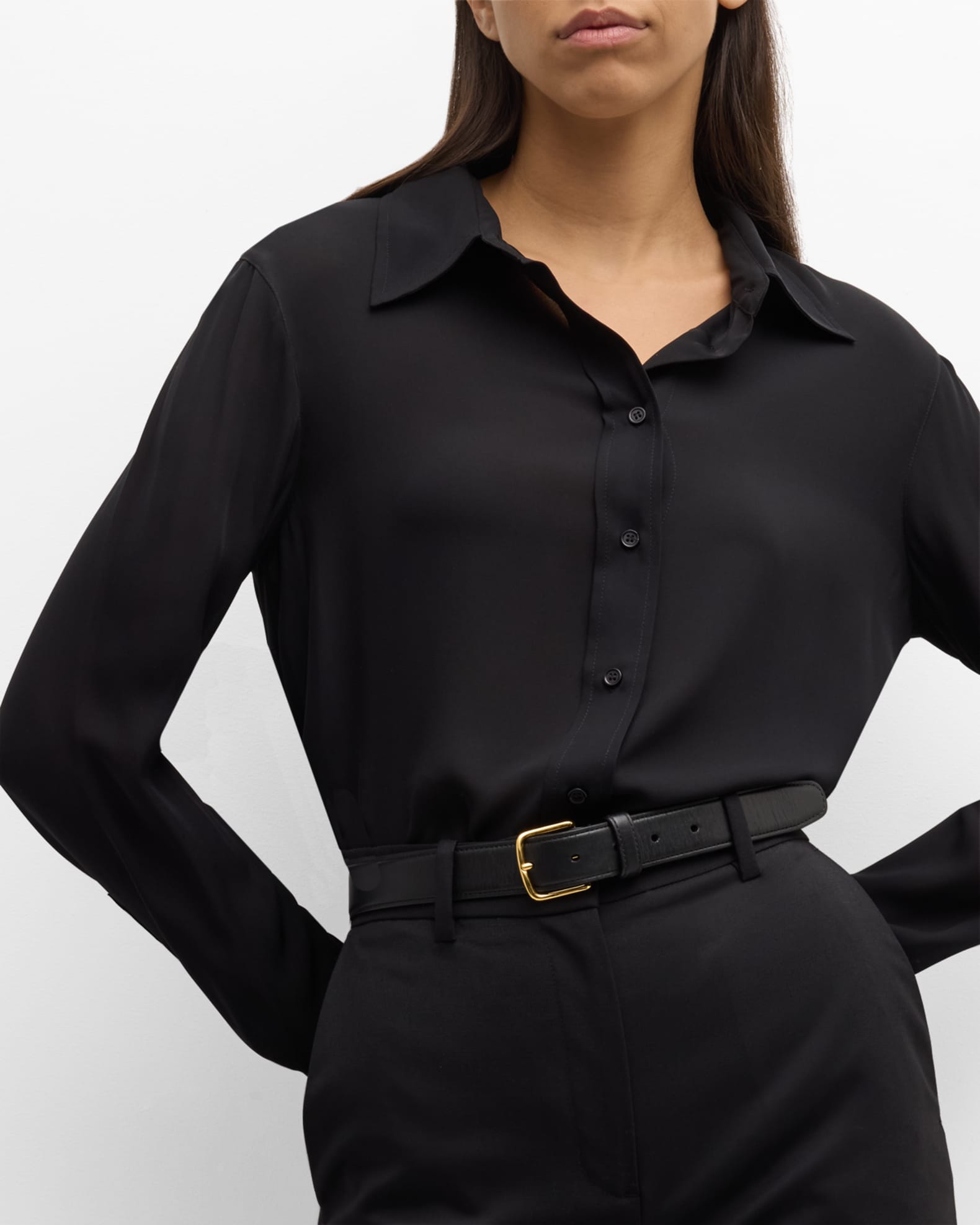 ARGENT Button-Down Double Georgette Blouse | Neiman Marcus
