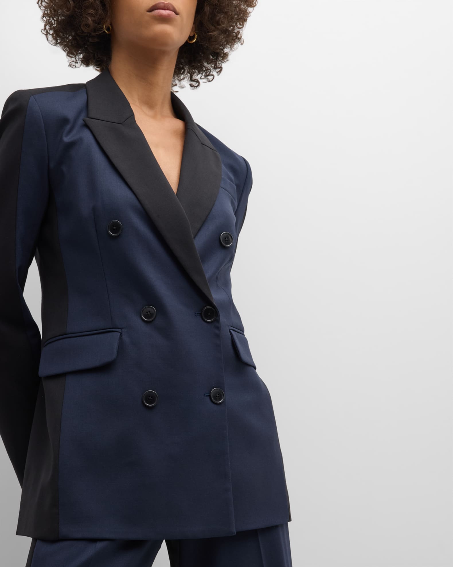 ARGENT Double-Breasted Colorblock Wool Blazer | Neiman Marcus