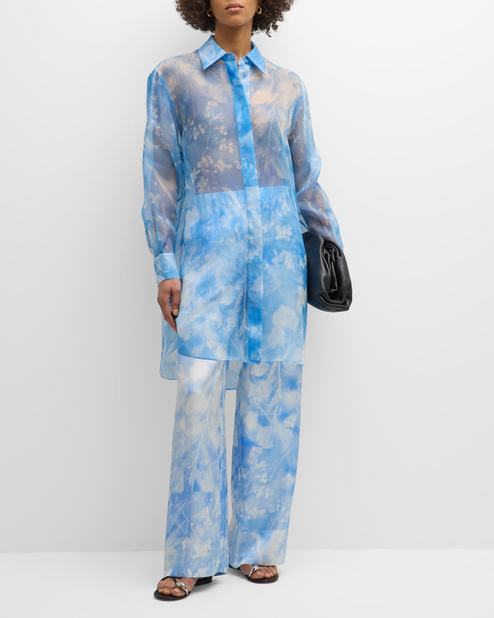 Lafayette 148 New York Oversized Floral-Print Organza Tunic Blouse ...