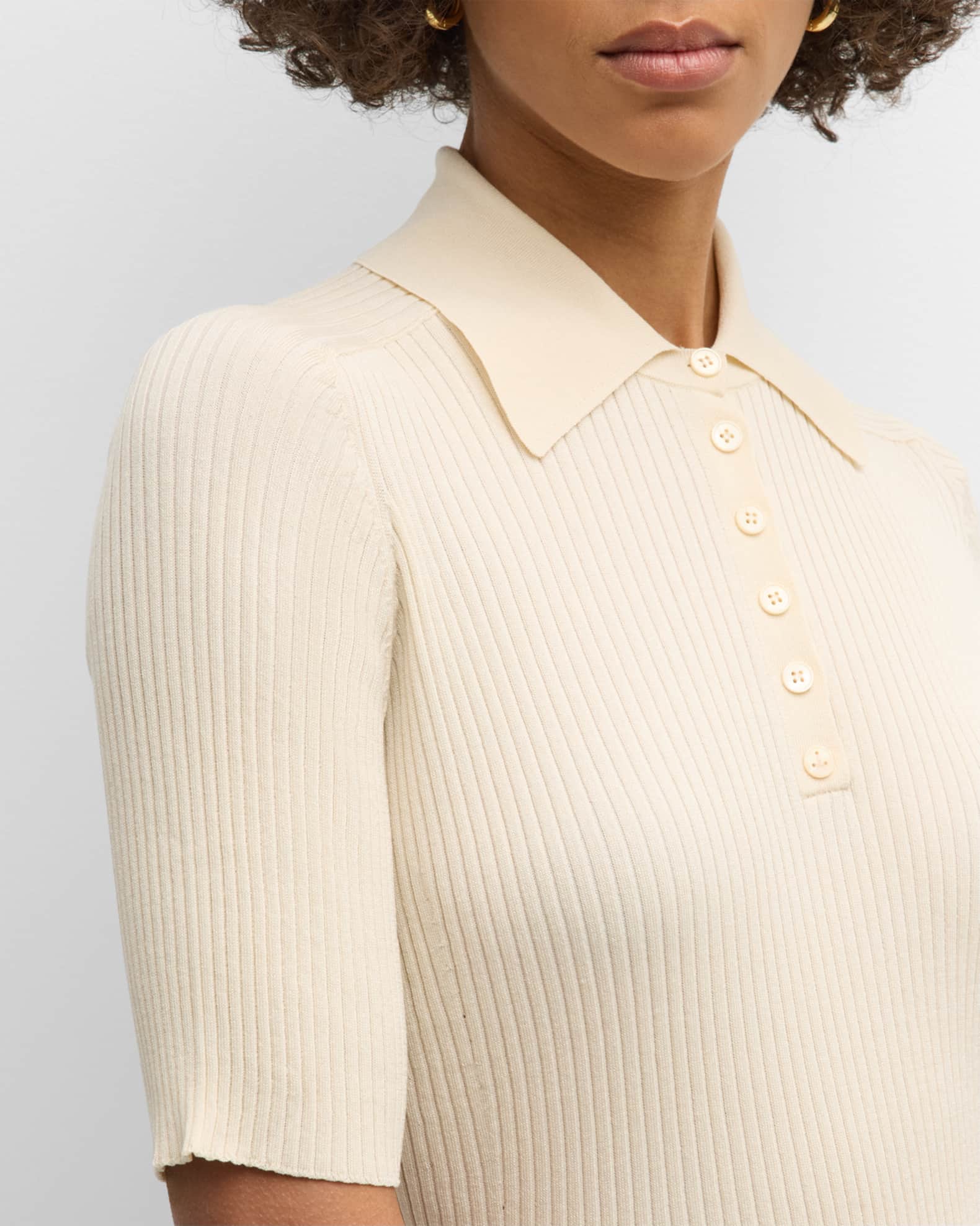 Lafayette 148 New York Ribbed Elbow-Sleeve Polo | Neiman Marcus
