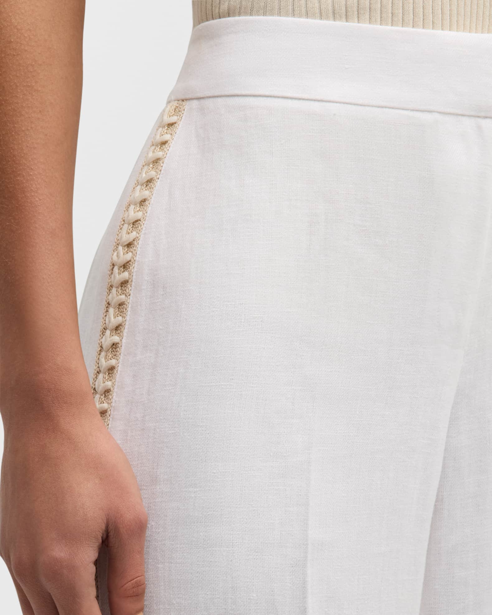 Lafayette 148 New York Sullivan Straight-Leg Crochet-Trim Pants ...