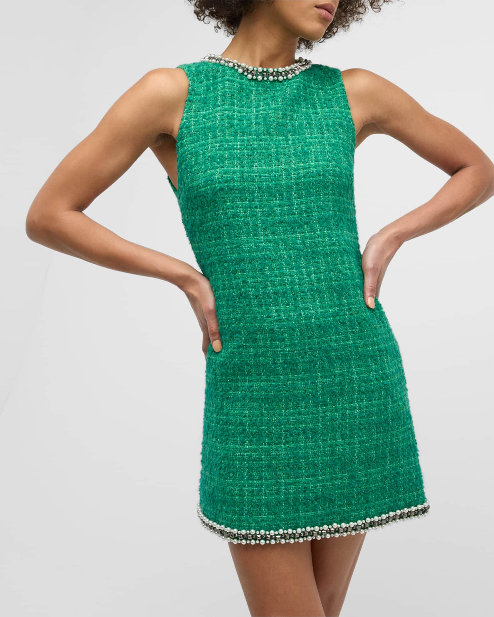Alice + Olivia Clyde Embellished Tweed Shift Dress | Neiman Marcus
