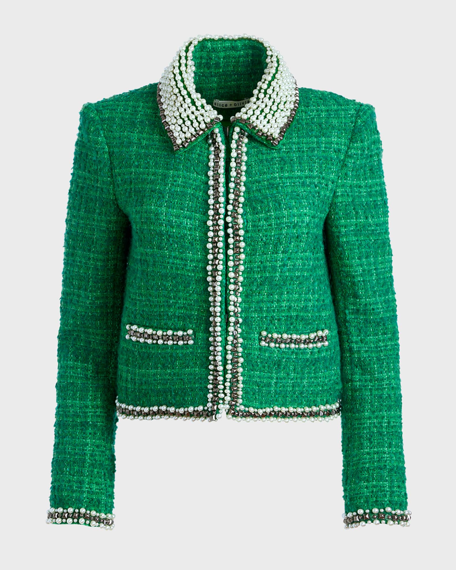 Alice + Olivia Kidman Embellished Metallic Tweed Jacket | Neiman Marcus