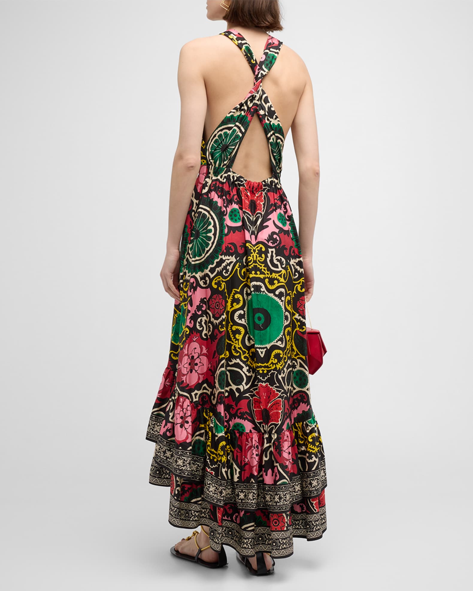 Alice + Olivia Loyce Twist-Back Ruffle Maxi Dress | Neiman Marcus
