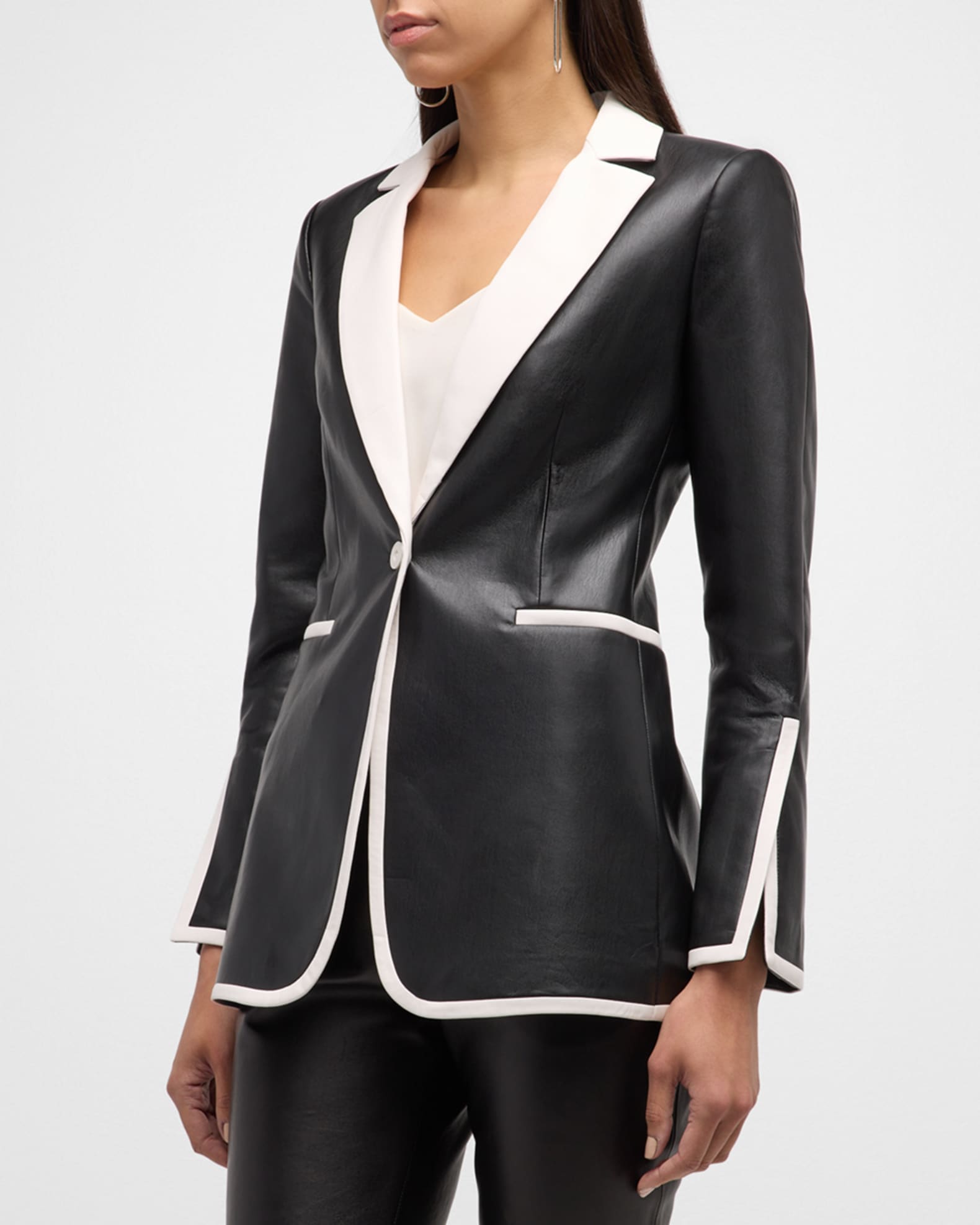 Alice + Olivia Breann Vegan Leather Contrast Trim Blazer | Neiman Marcus