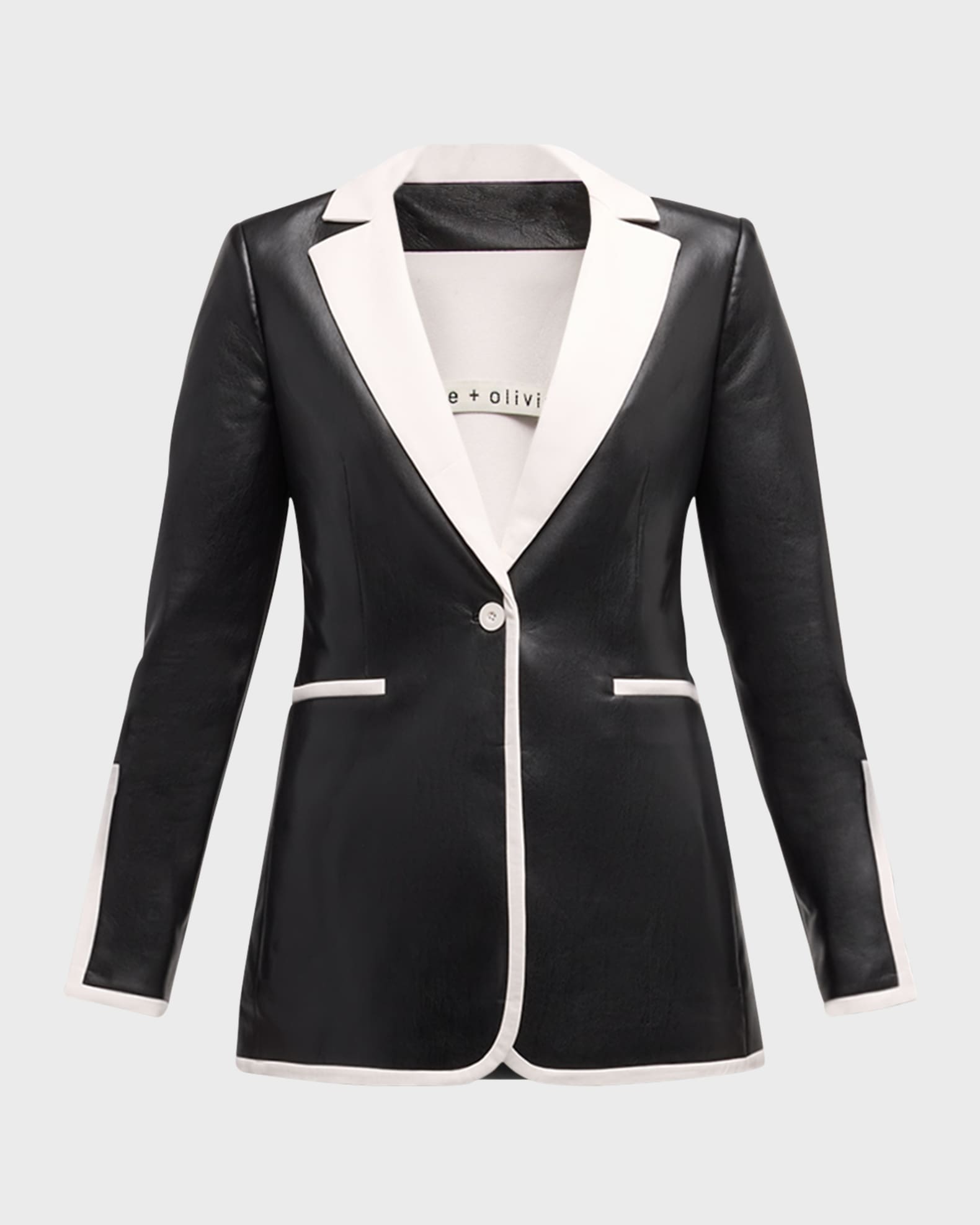Alice + Olivia Breann Vegan Leather Contrast Trim Blazer | Neiman Marcus