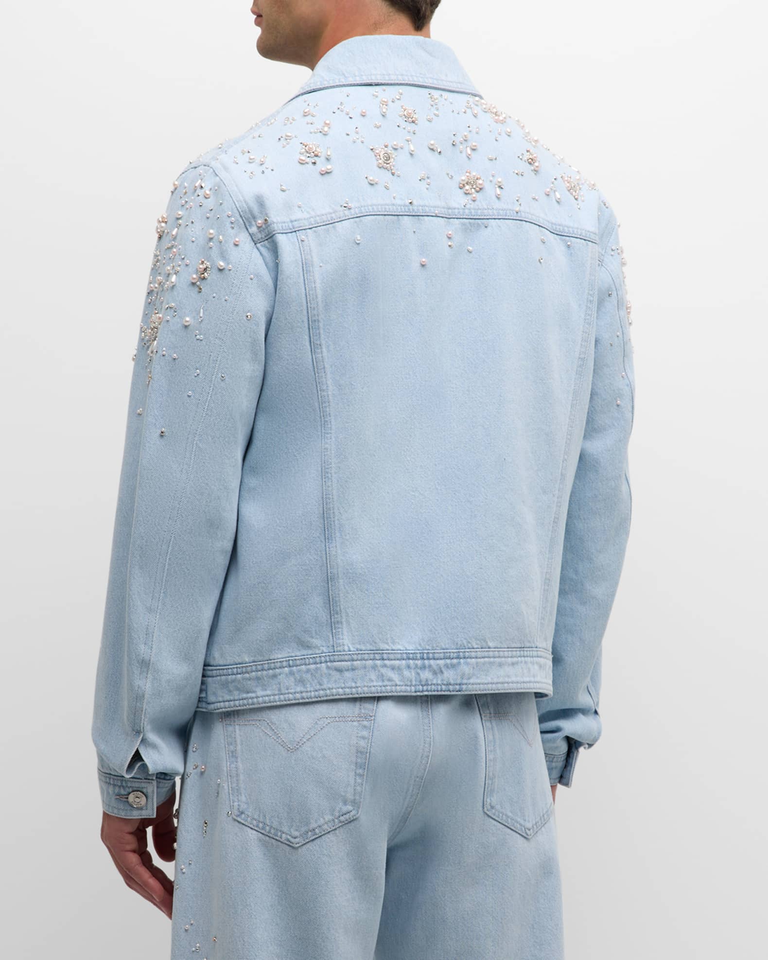 Versace Men's Pearly Embellished Denim Jacket | Neiman Marcus