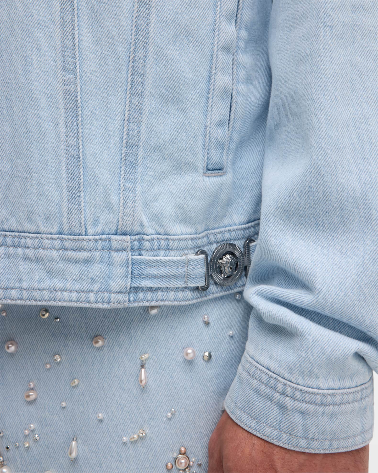 Versace Men's Pearly Embellished Denim Jacket | Neiman Marcus