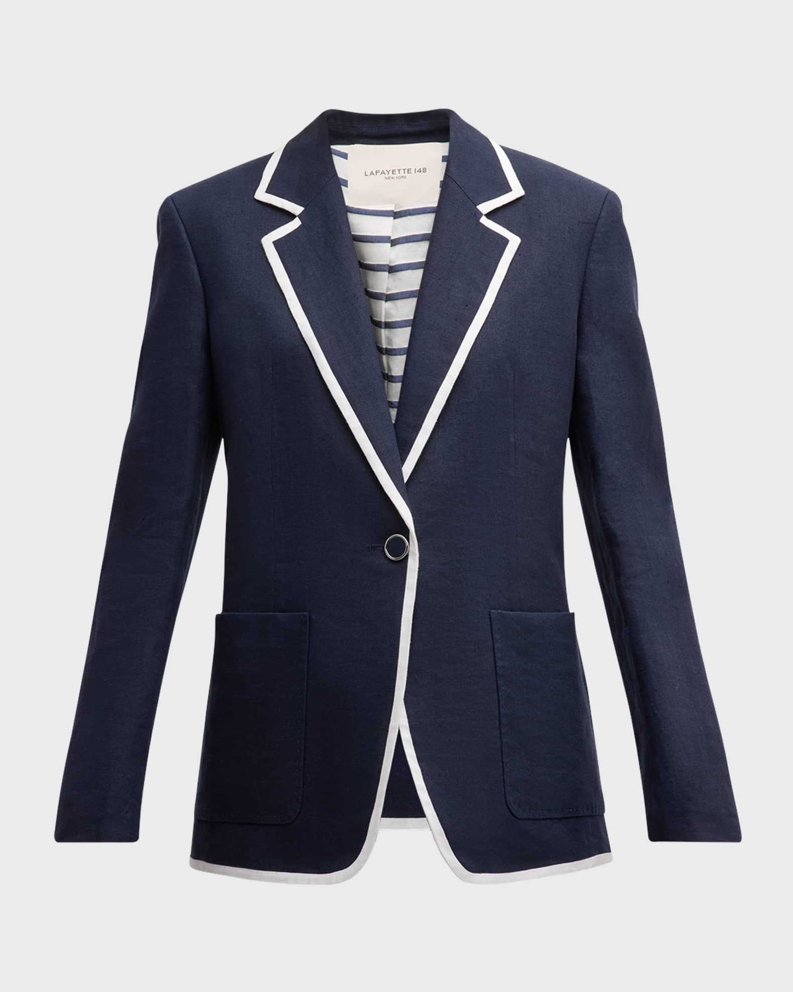 Lafayette 148 New York Single-Button Contrast-Trim Blazer | Neiman Marcus
