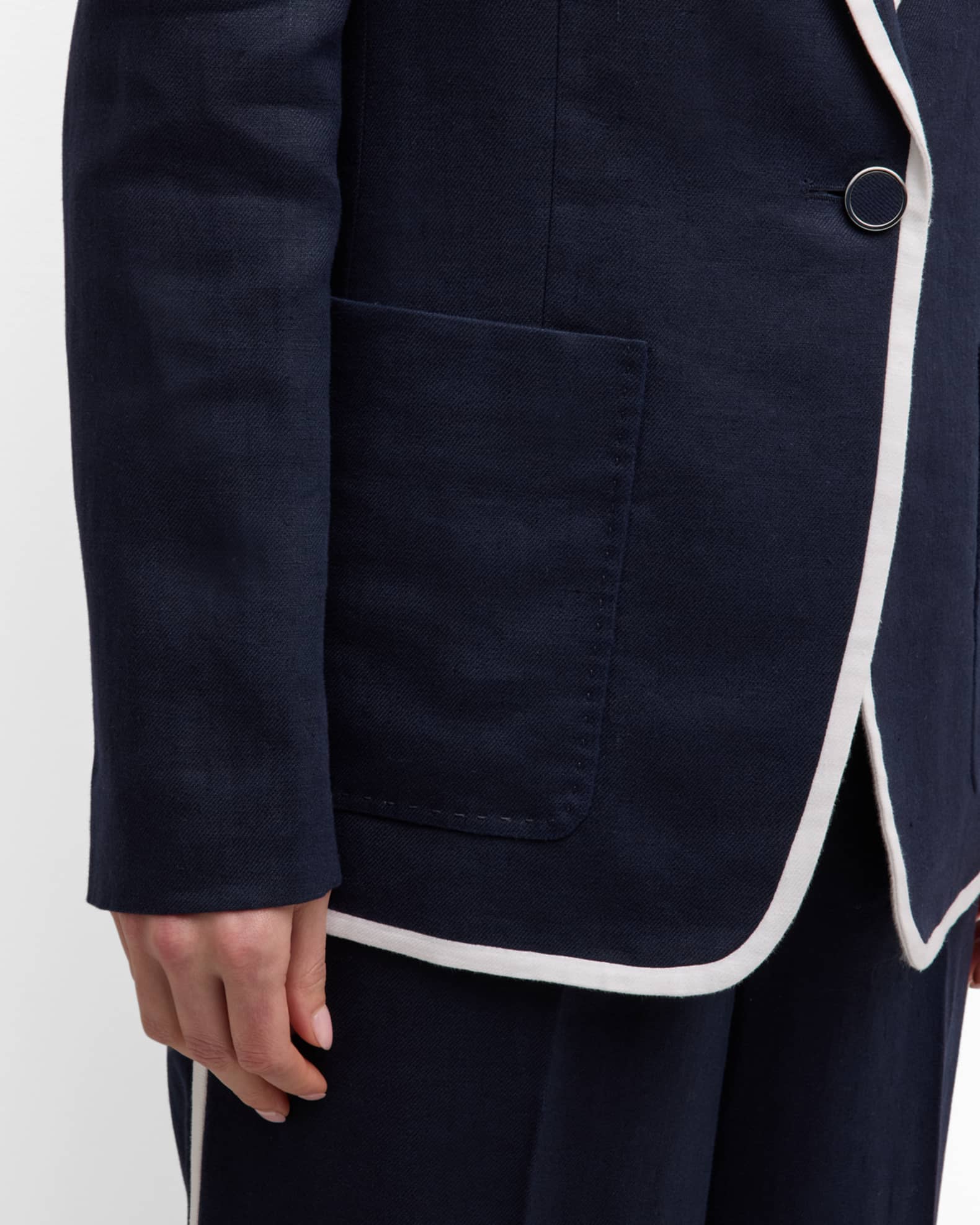 Lafayette 148 New York Single-Button Contrast-Trim Blazer | Neiman Marcus