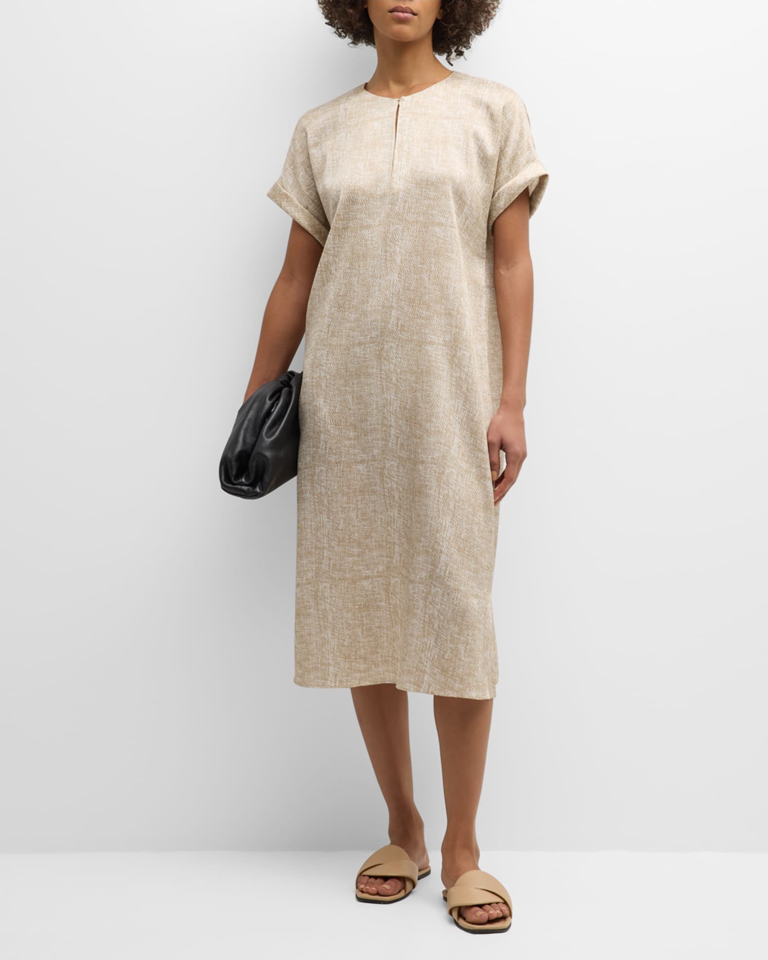 Lafayette 148 New York Crinkled Burlap-Print Silk Midi Shift Dress ...