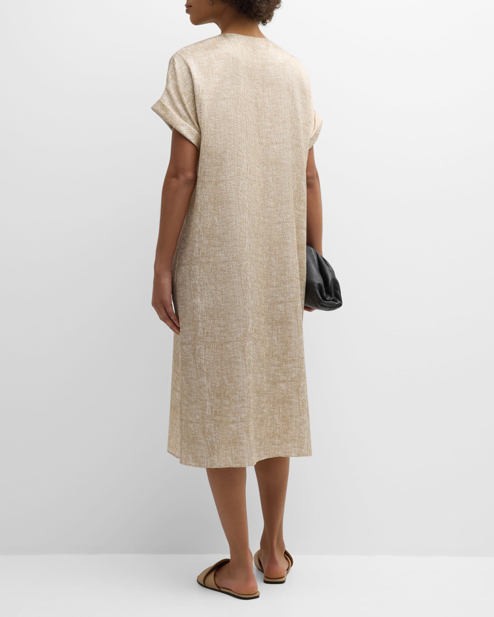 Lafayette 148 New York Crinkled Burlap-Print Silk Midi Shift Dress ...