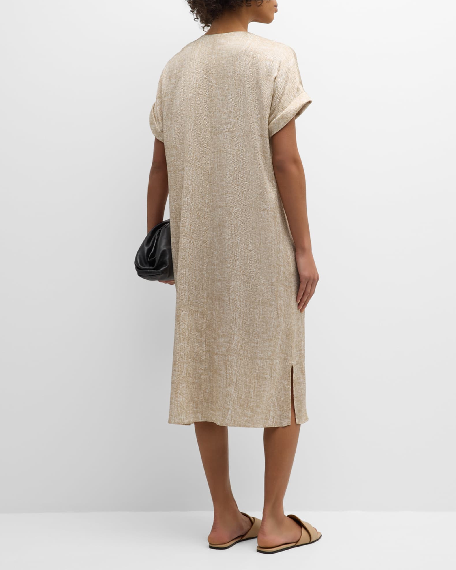 Lafayette 148 New York Crinkled Burlap-Print Silk Midi Shift Dress ...