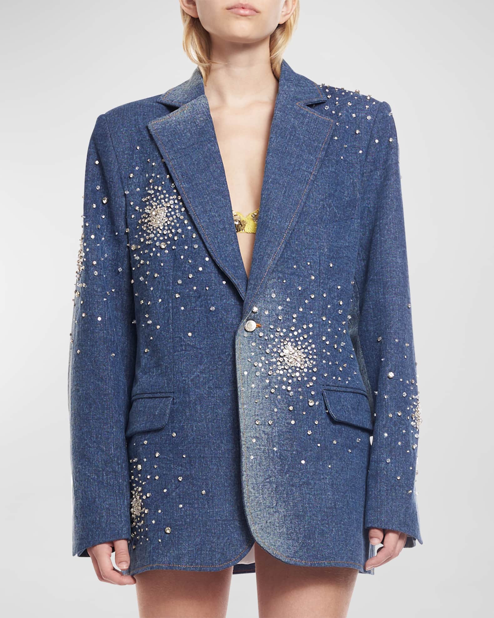 Des Phemmes Tie-Dye Embroidered Tailored Denim Jacket | Neiman Marcus