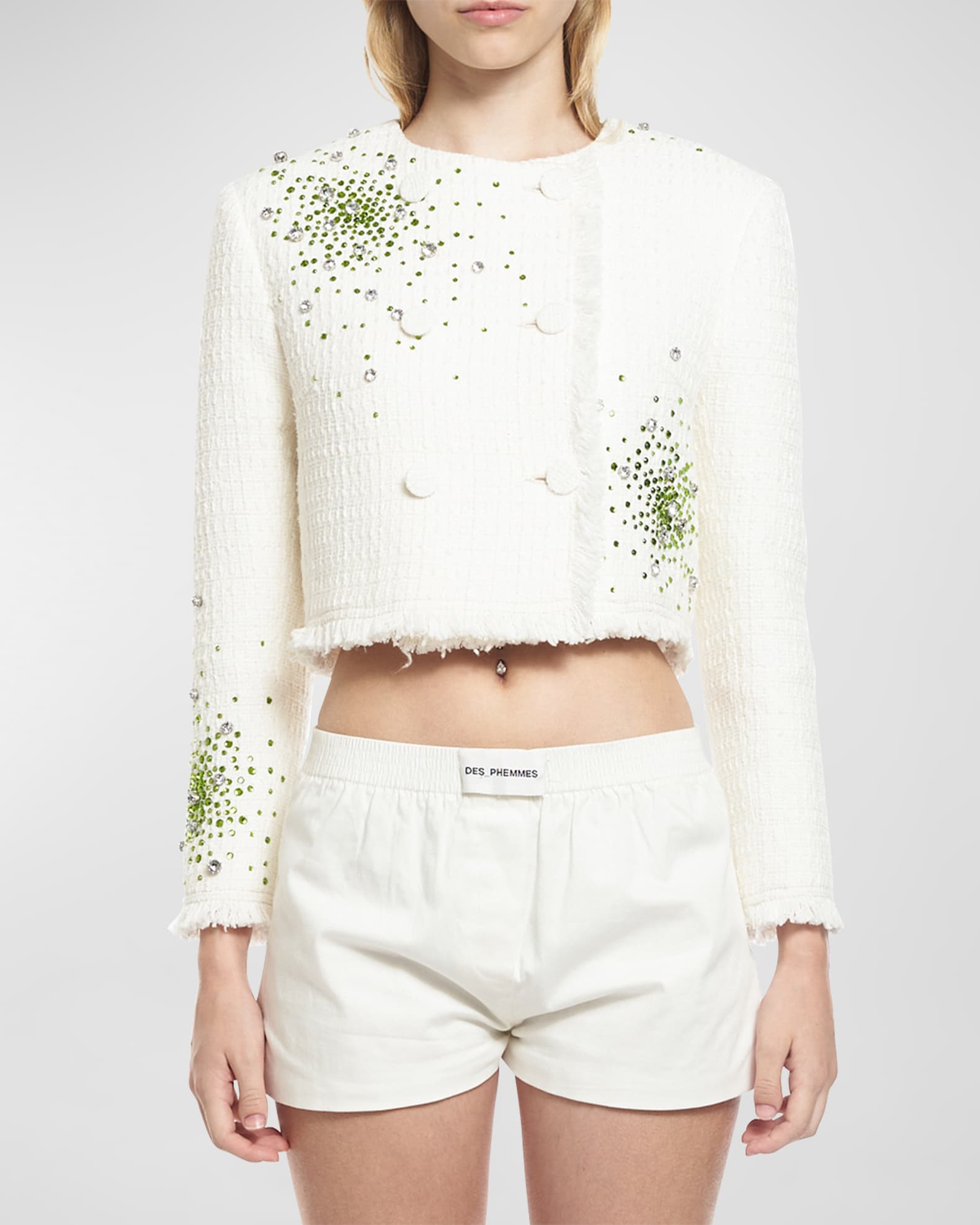 Des Phemmes Embroidered Boucle Cropped Jacket | Neiman Marcus