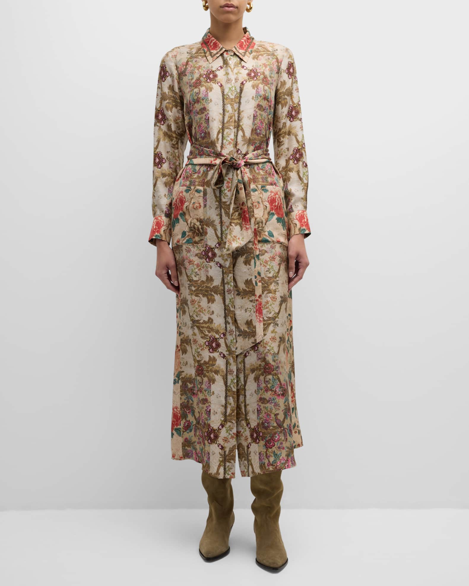 Pierre-Louis Mascia Colorblock Floral-Print Silk Midi Shirtdress ...
