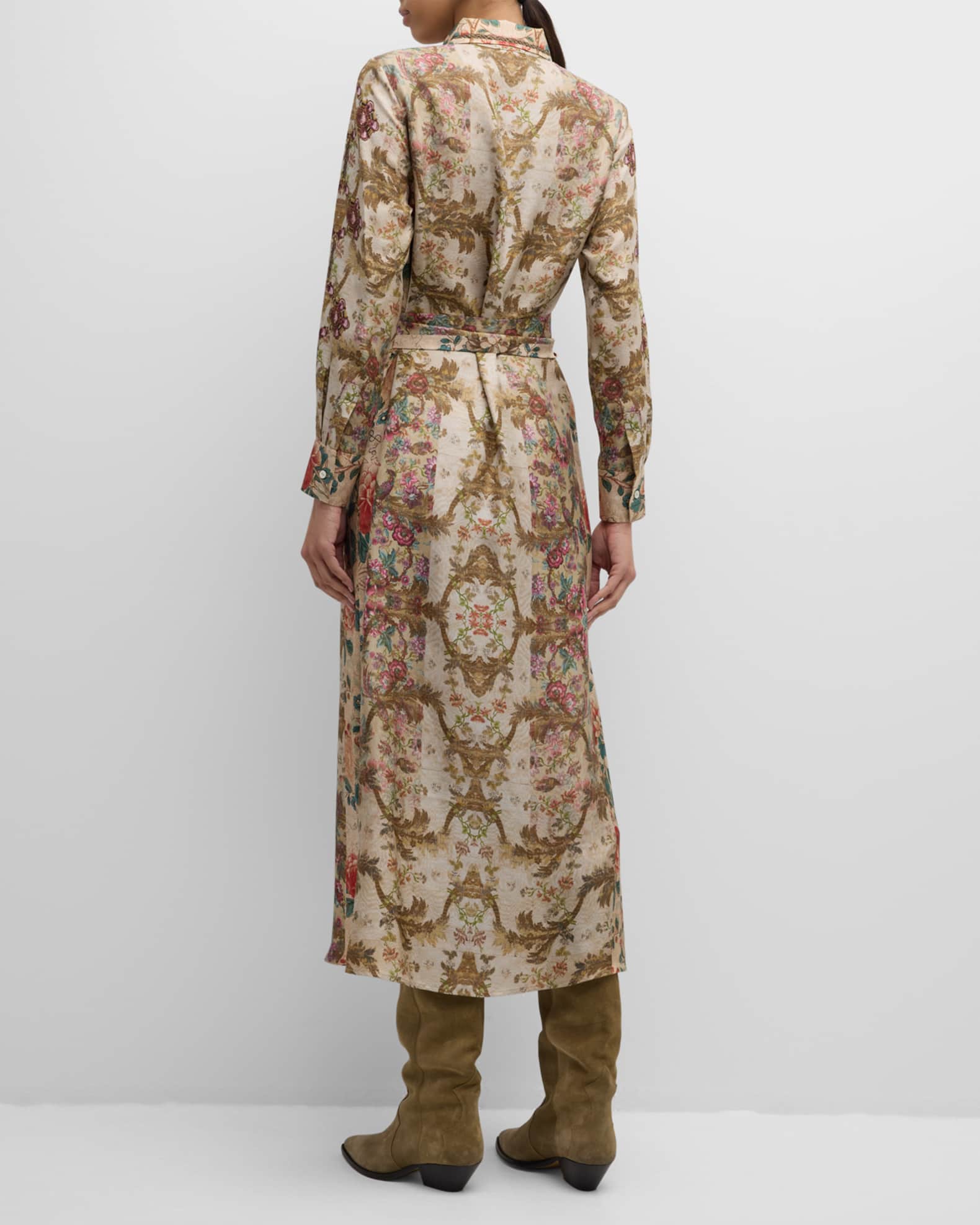 Pierre-Louis Mascia Colorblock Floral-Print Silk Midi Shirtdress ...