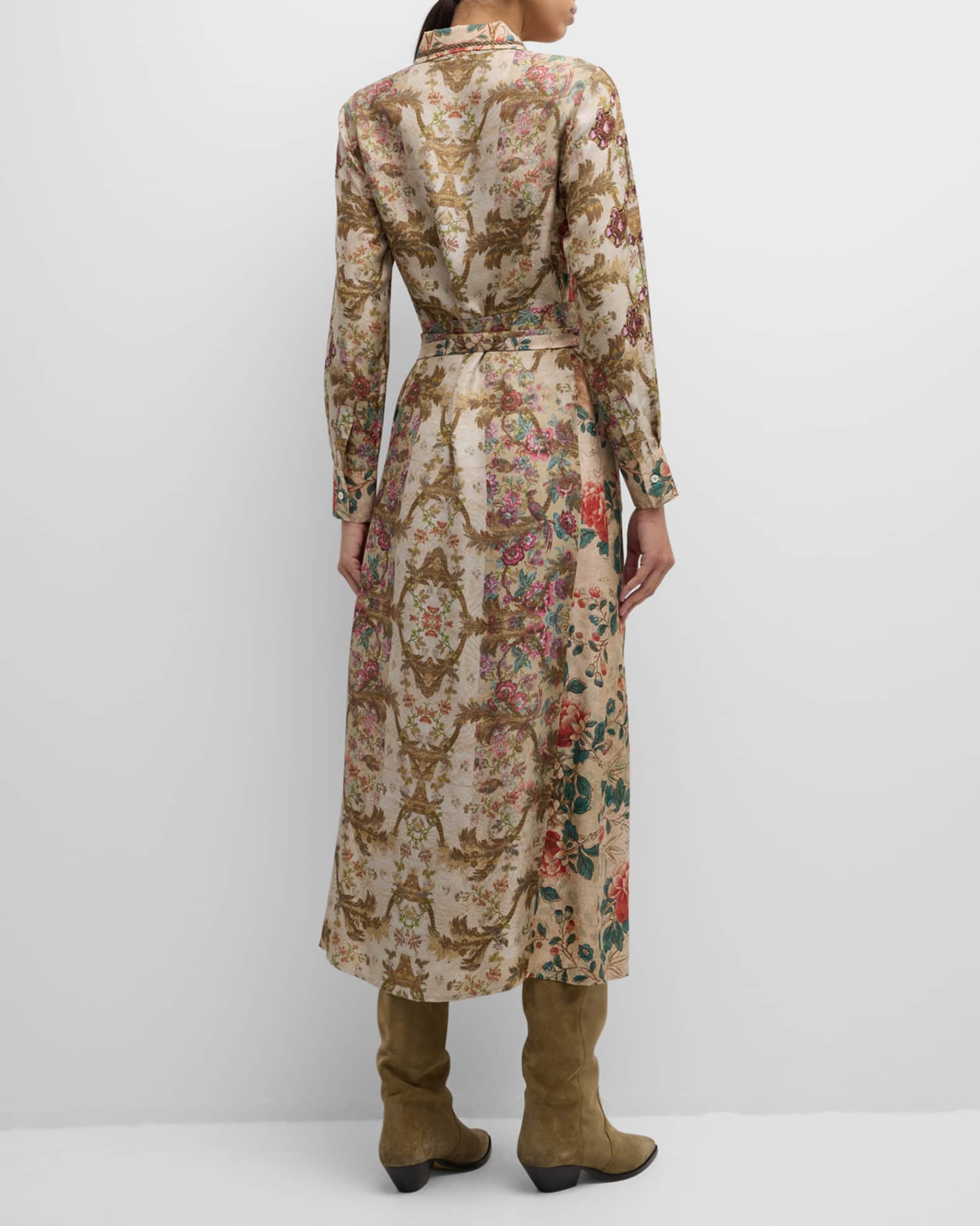 Pierre-Louis Mascia Colorblock Floral-Print Silk Midi Shirtdress ...