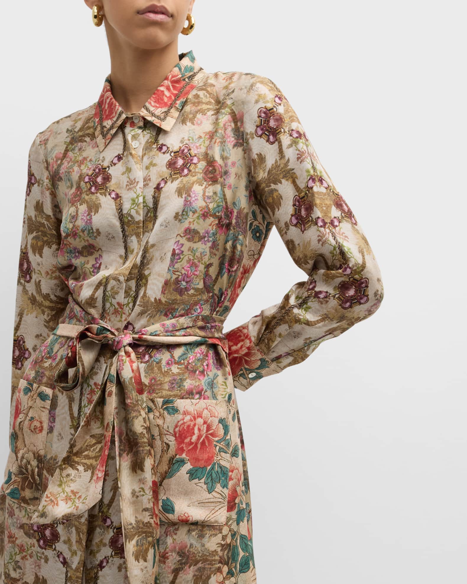 Pierre-Louis Mascia Colorblock Floral-Print Silk Midi Shirtdress ...