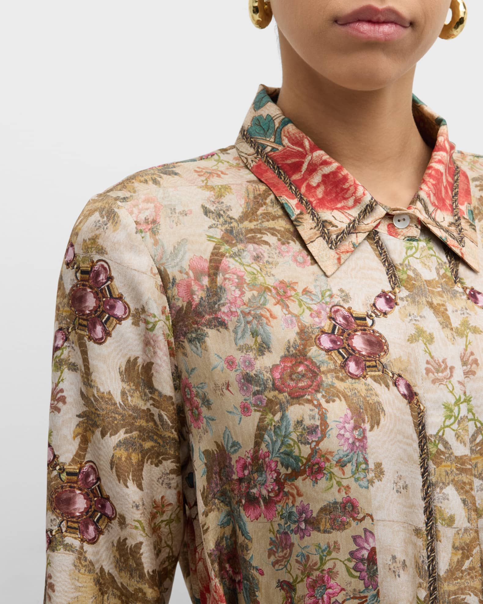 Pierre-Louis Mascia Colorblock Floral-Print Silk Midi Shirtdress ...