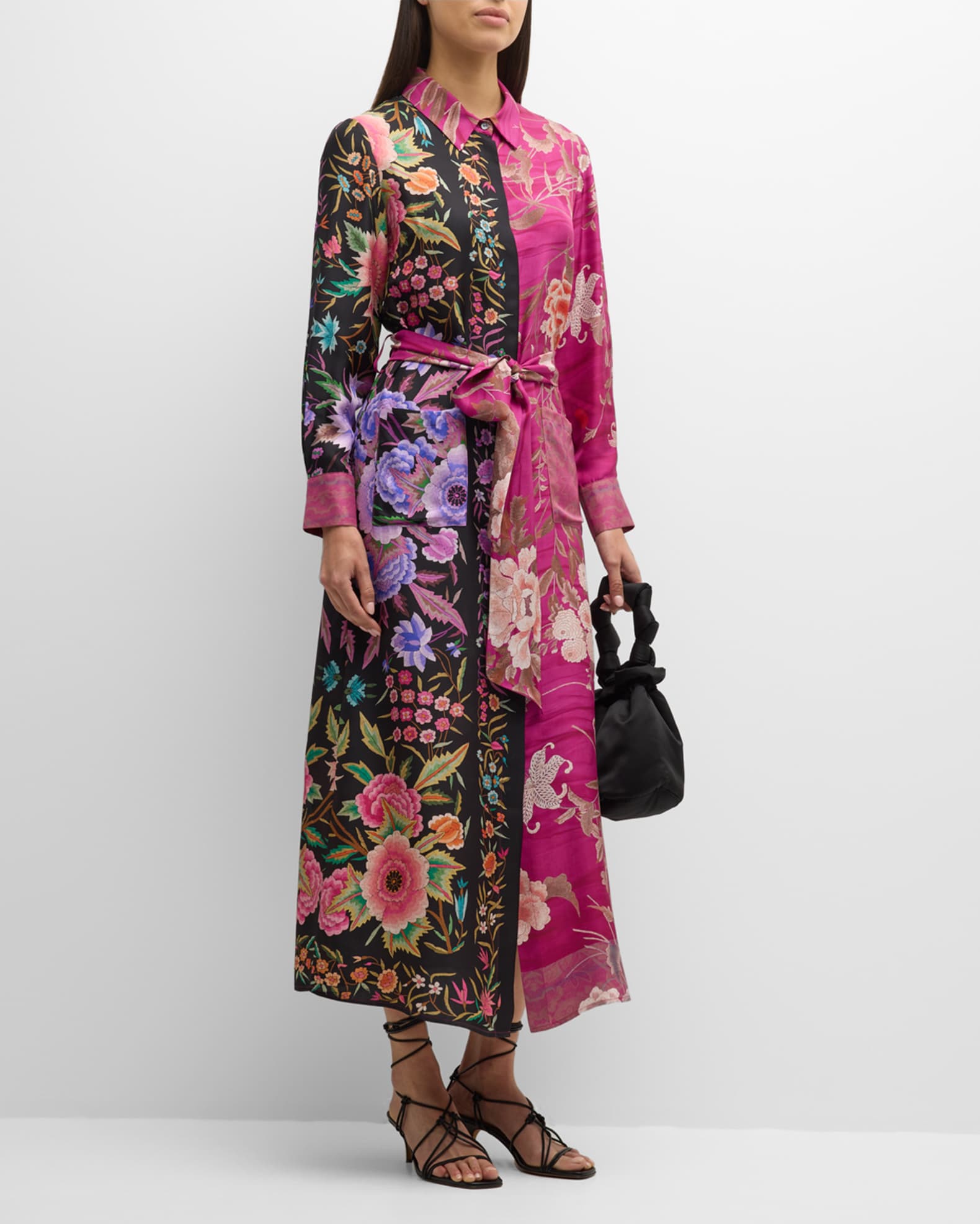 Pierre-Louis Mascia Colorblock Floral-Print Silk Midi Shirtdress ...