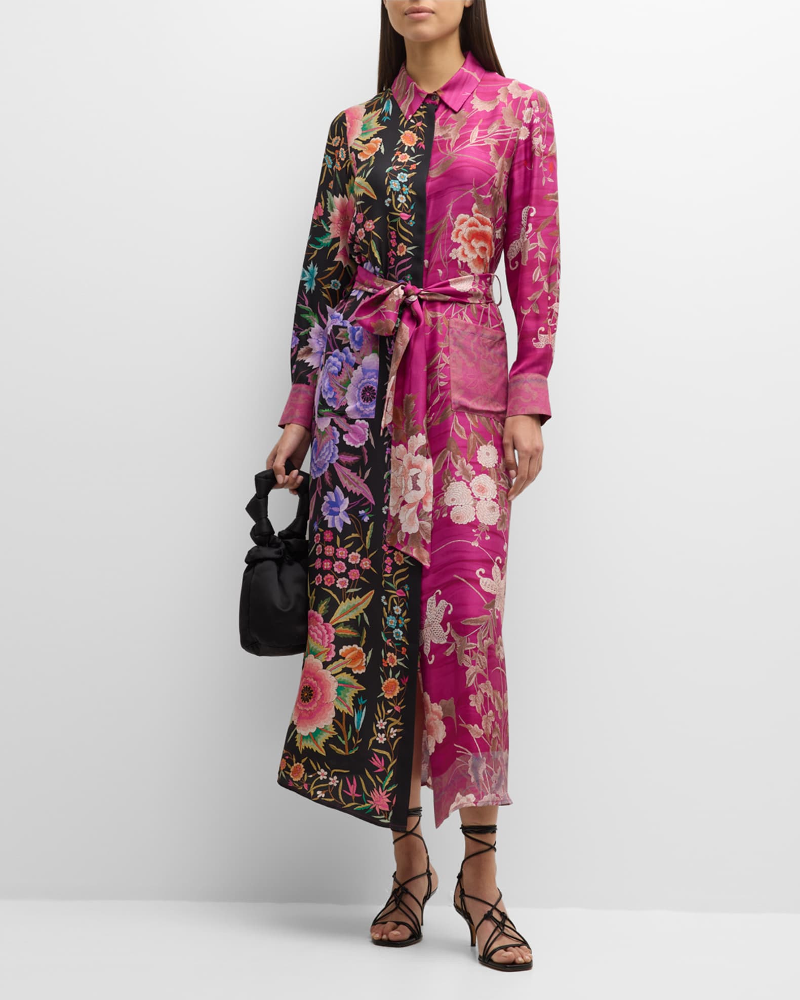 Pierre-Louis Mascia Colorblock Floral-Print Silk Midi Shirtdress ...