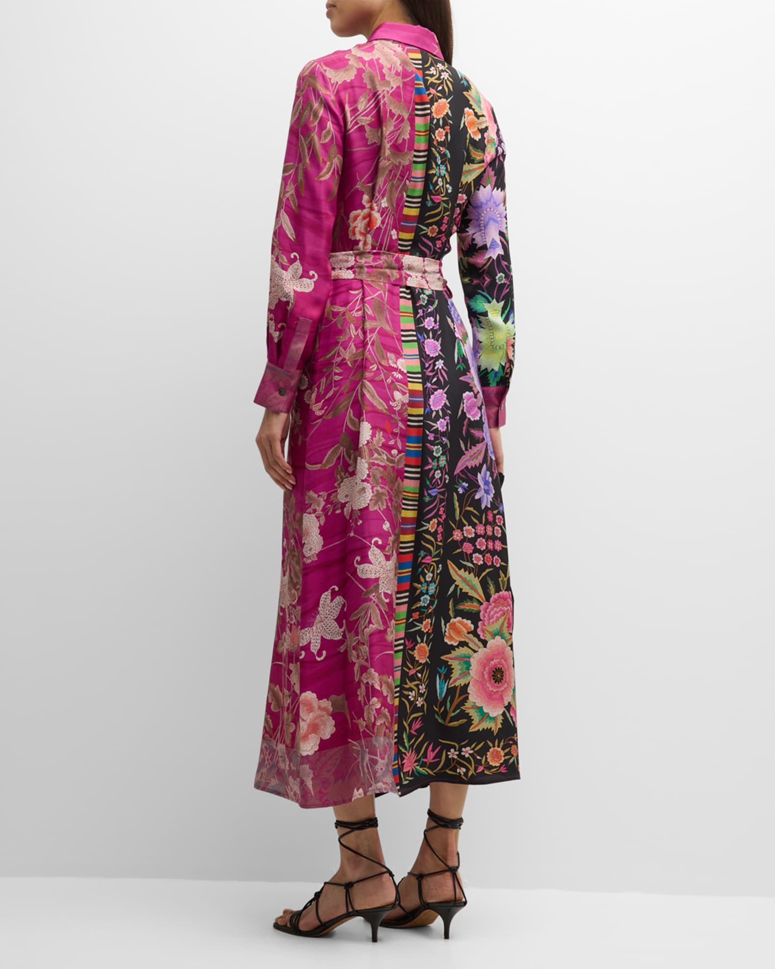 Pierre-Louis Mascia Colorblock Floral-Print Silk Midi Shirtdress ...