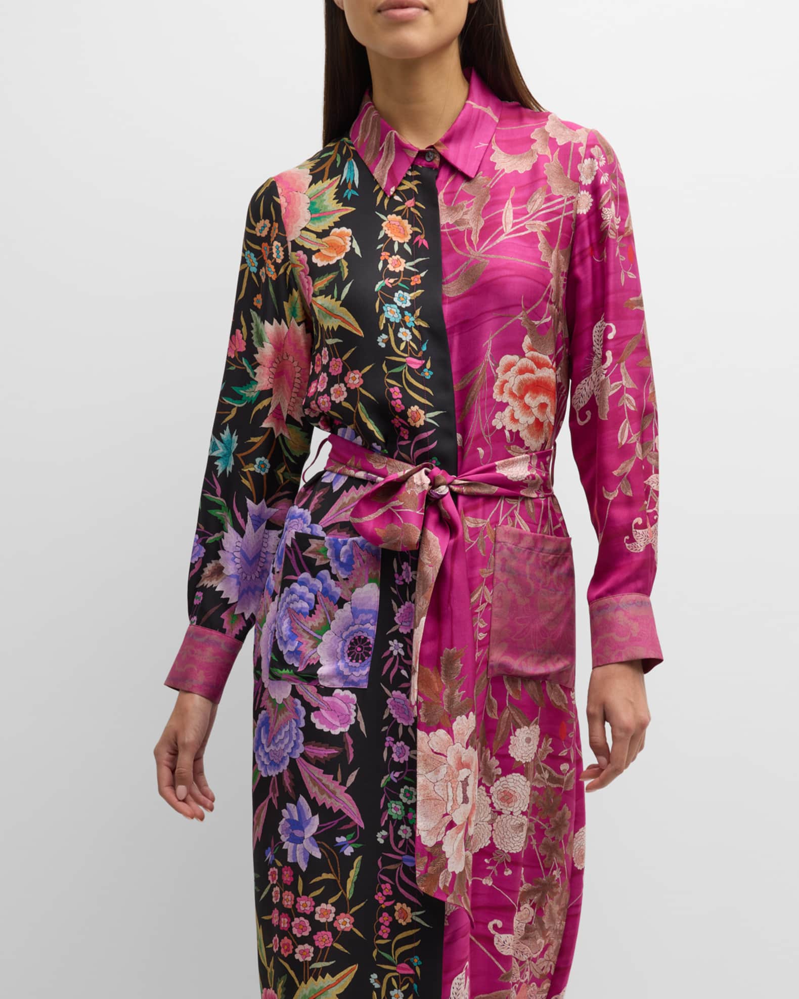 Pierre-Louis Mascia Colorblock Floral-Print Silk Midi Shirtdress ...