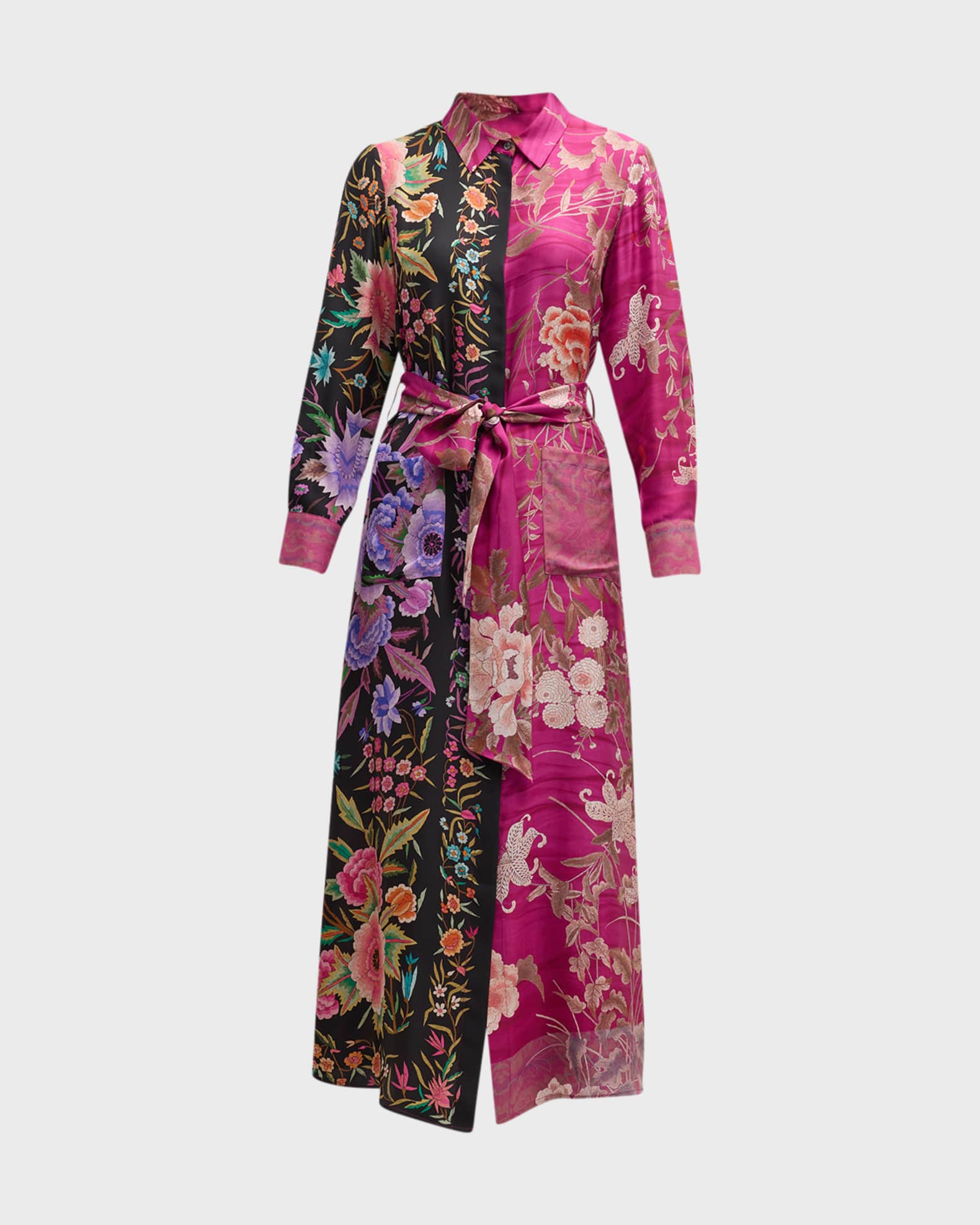 Pierre-Louis Mascia Colorblock Floral-Print Silk Midi Shirtdress ...