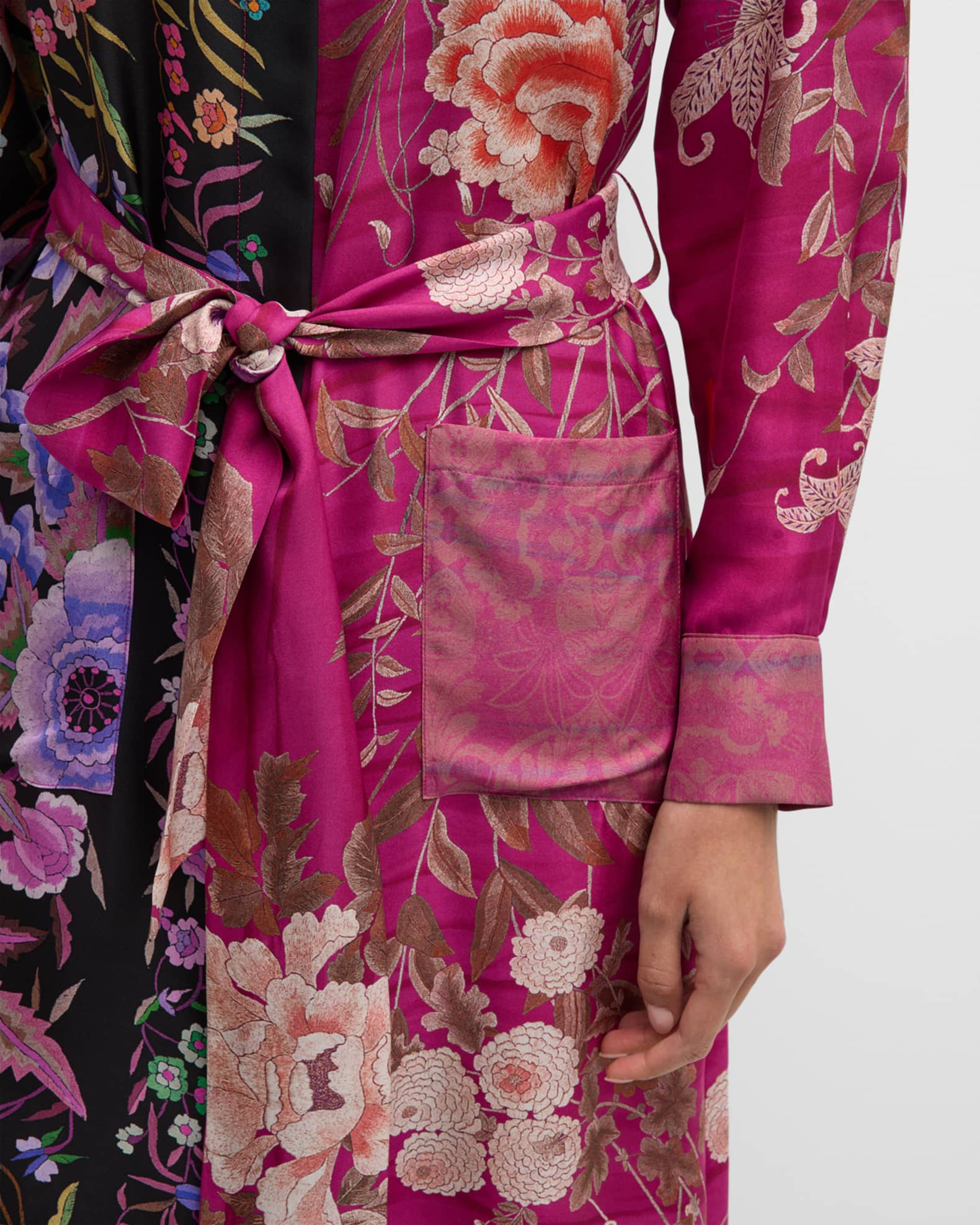 Pierre-Louis Mascia Colorblock Floral-Print Silk Midi Shirtdress ...