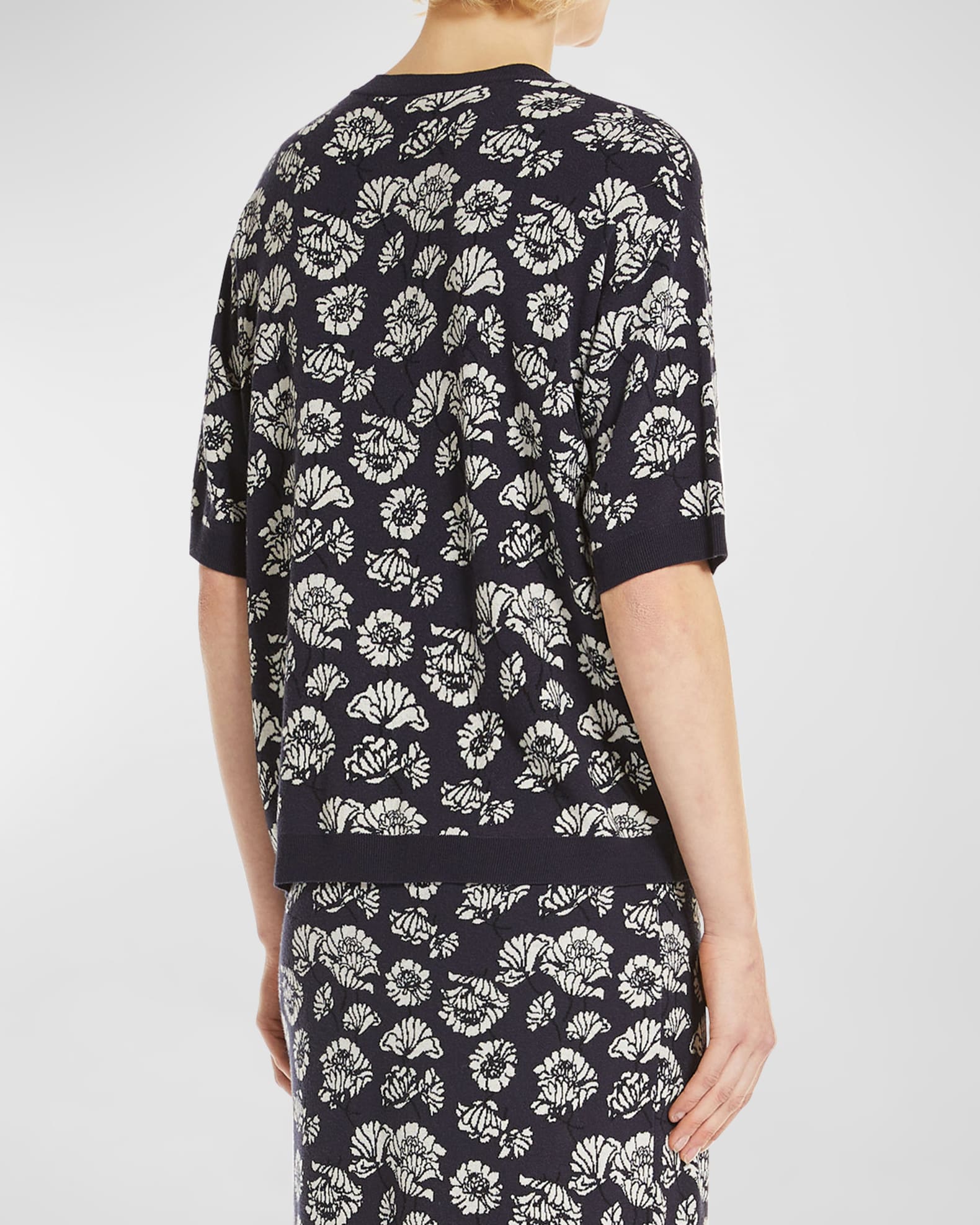 Weekend Max Mara Zufolo Elbow-Sleeve Floral Jacquard Sweater | Neiman ...