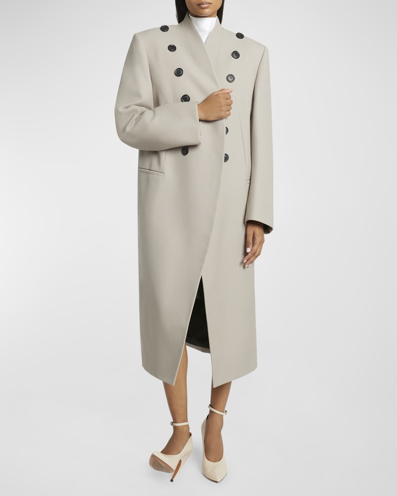 ALAIA Wool Long Coat with Button Detail | Neiman Marcus