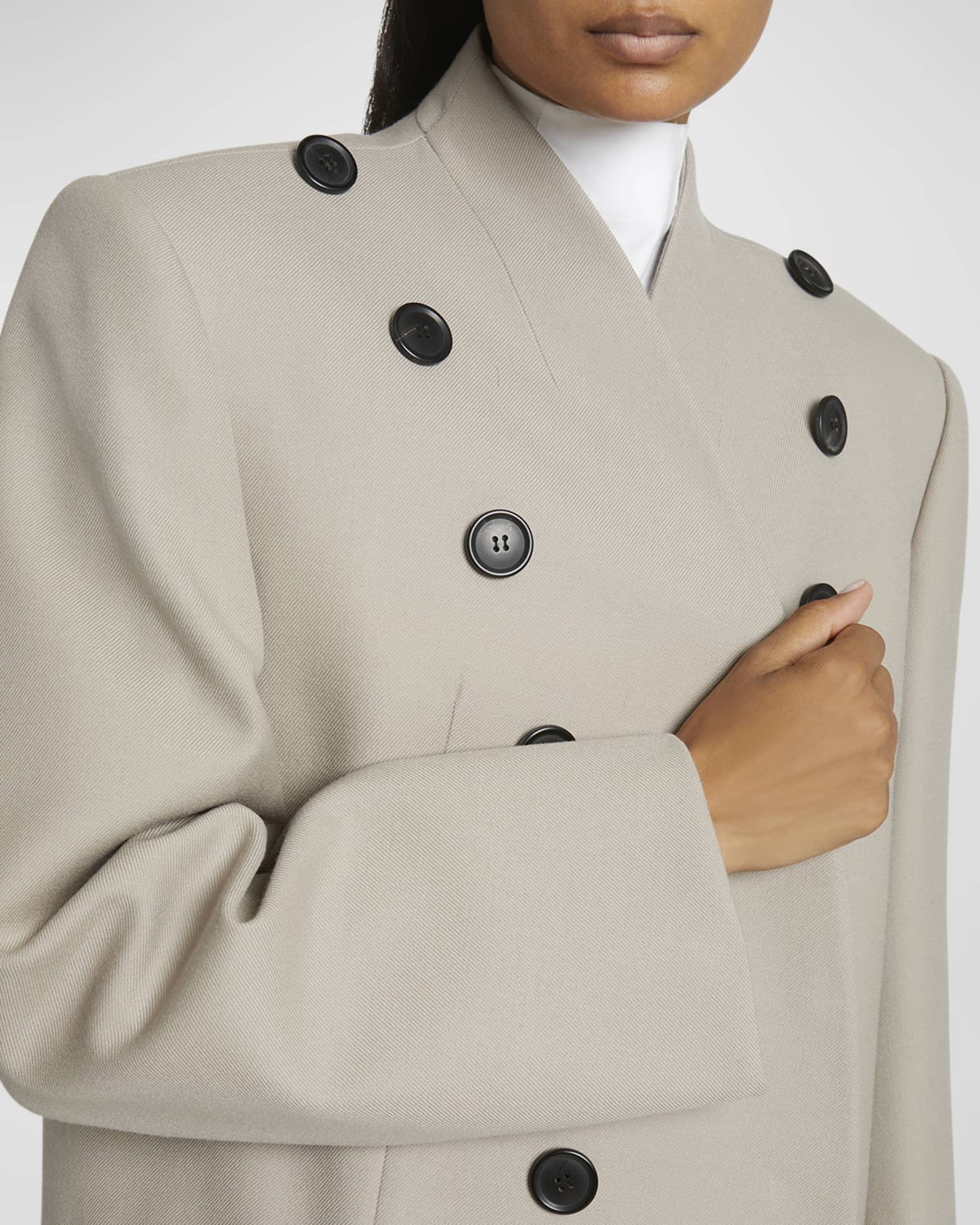ALAIA Wool Long Coat with Button Detail | Neiman Marcus