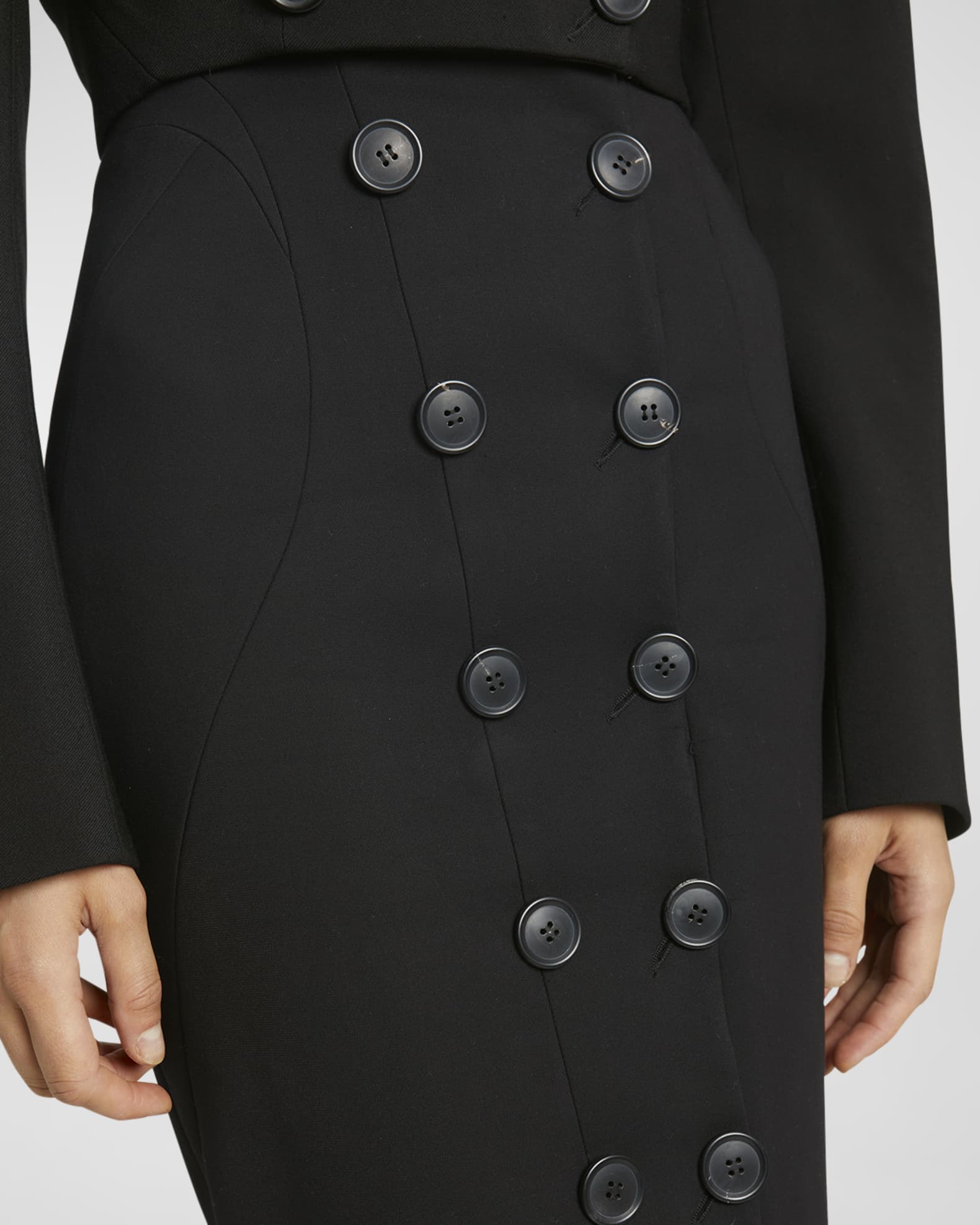ALAIA Hourglass Wool Pencil Skirt with Button Detail | Neiman Marcus
