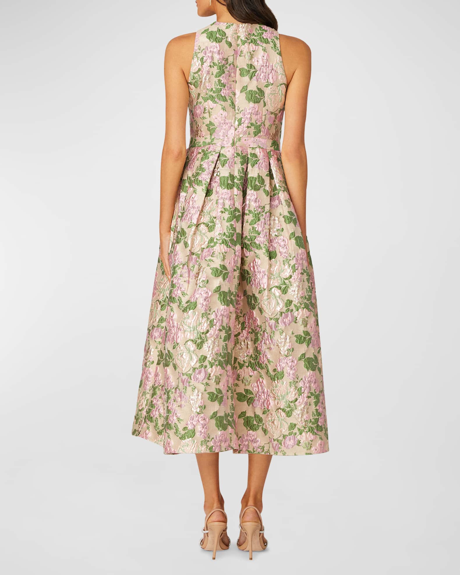Shoshanna Ivanna Pleated Floral Jacquard Midi Dress | Neiman Marcus