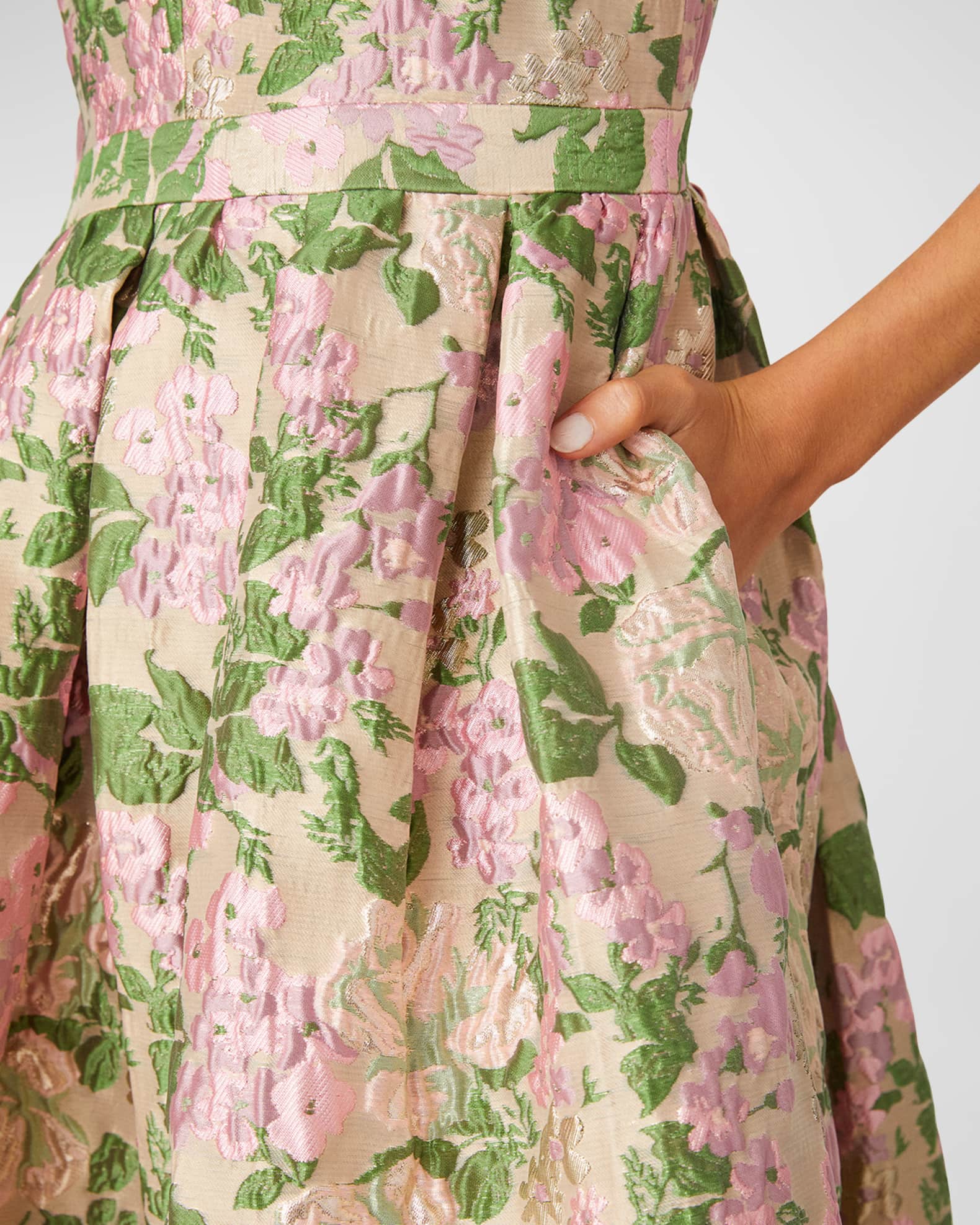 Shoshanna Ivanna Pleated Floral Jacquard Midi Dress | Neiman Marcus