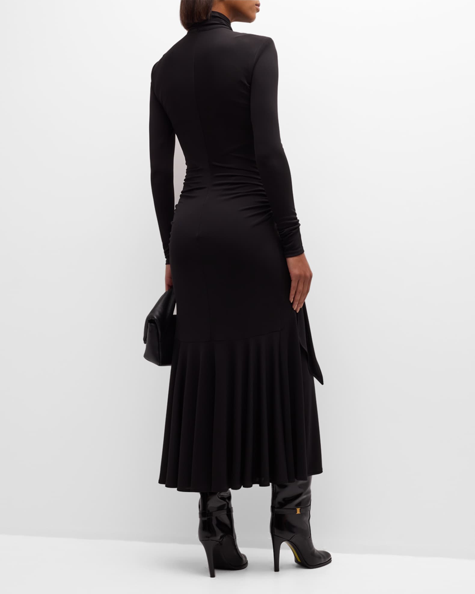 Cinq a Sept Johnson Mock-Neck Wrap-Skirt Midi Dress | Neiman Marcus