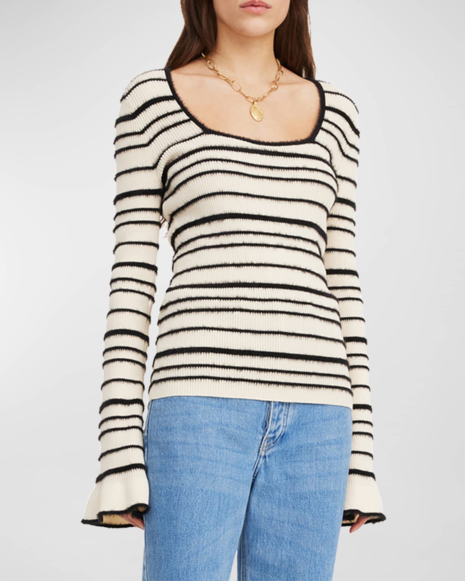 By Malene Birger Morila Ribbed Striped Scoop-Neck Sweater | Neiman Marcus
