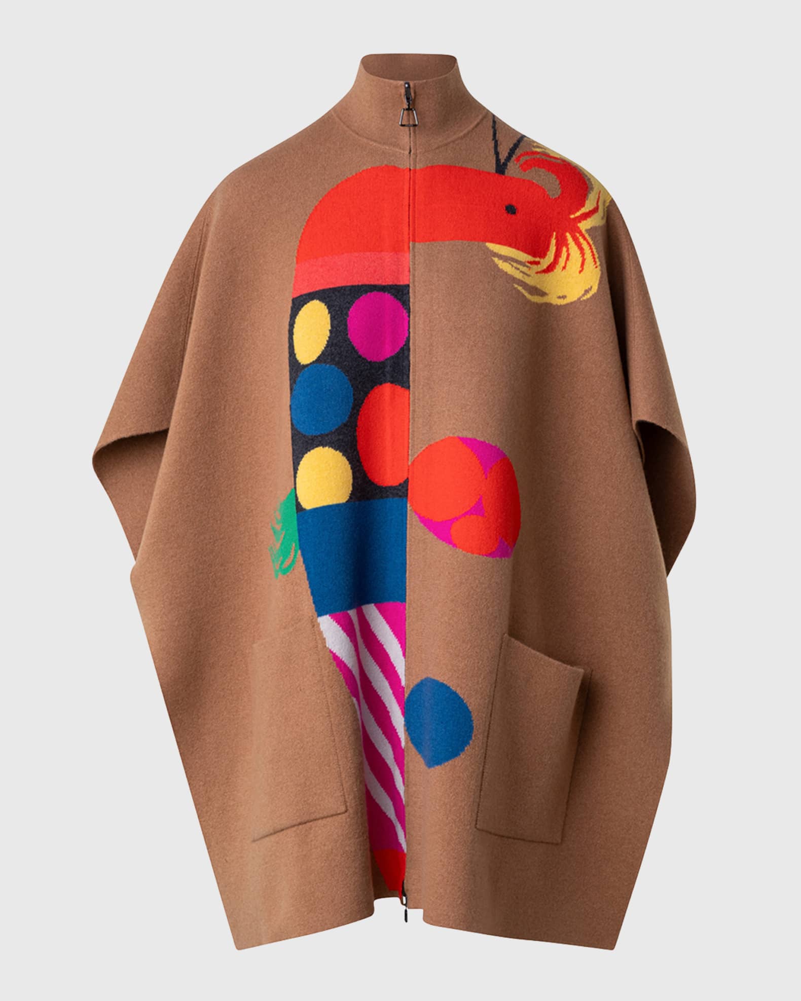 Akris Reversible Rooster Intarsia Cashmere Double-Face Knit Cape ...