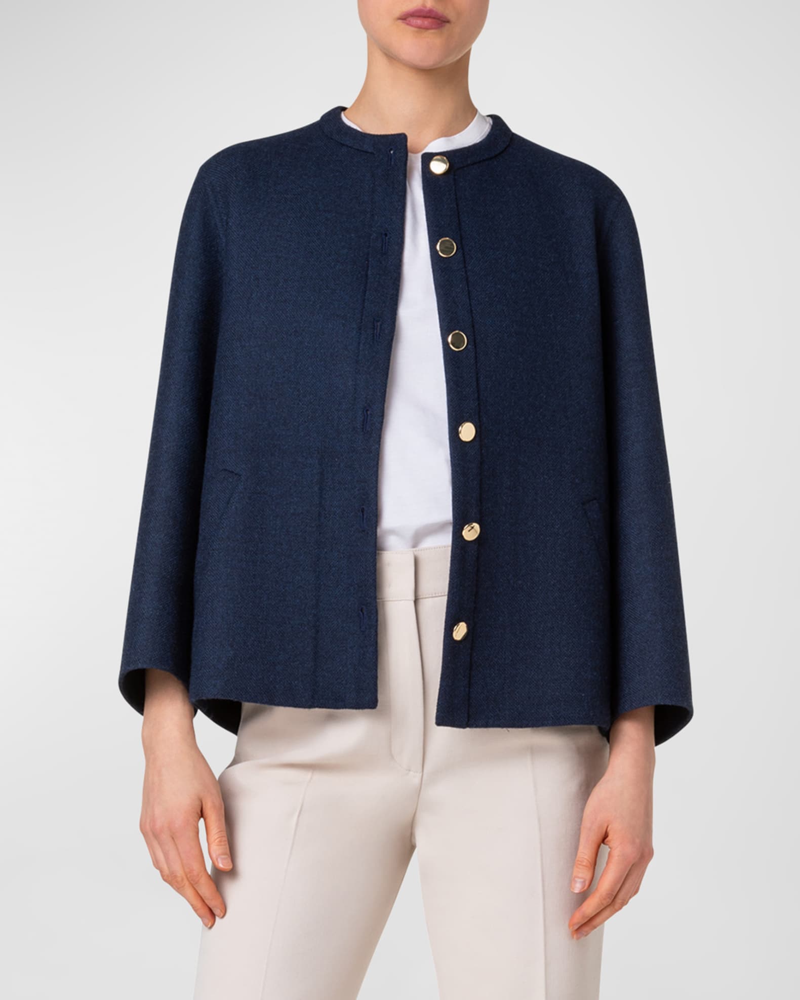 Akris Wilke Double-Face Wool Short Jacket | Neiman Marcus