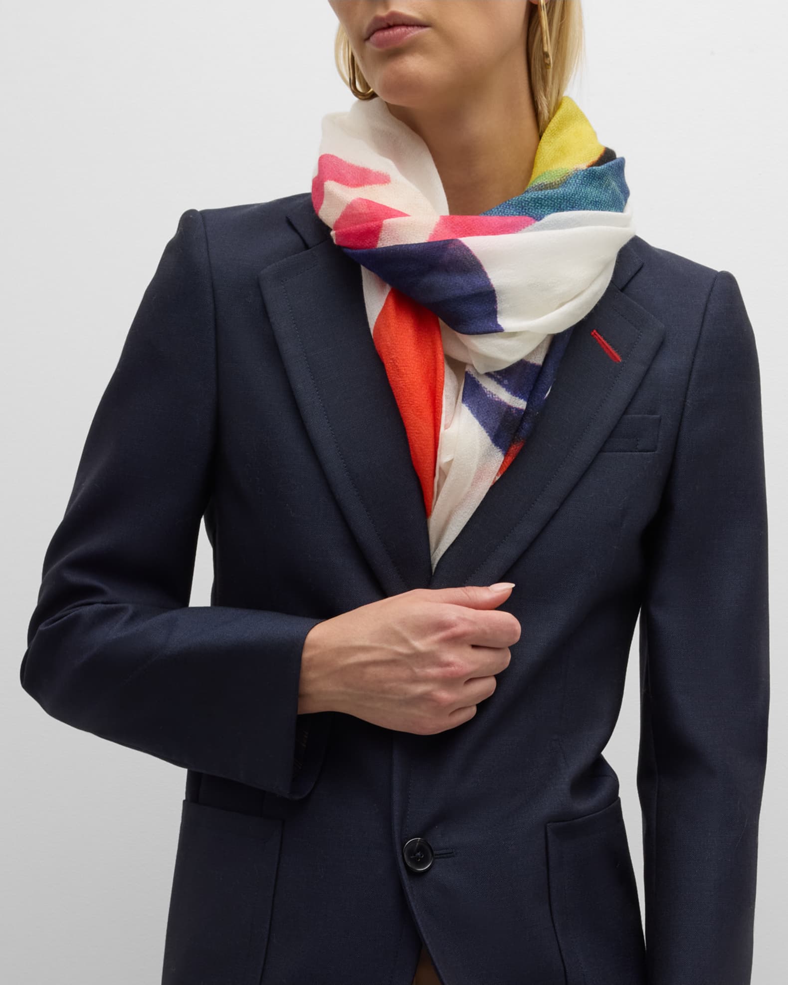 Akris Rooster Print Cashmere-Silk Scarf, 79" x 26" | Neiman Marcus
