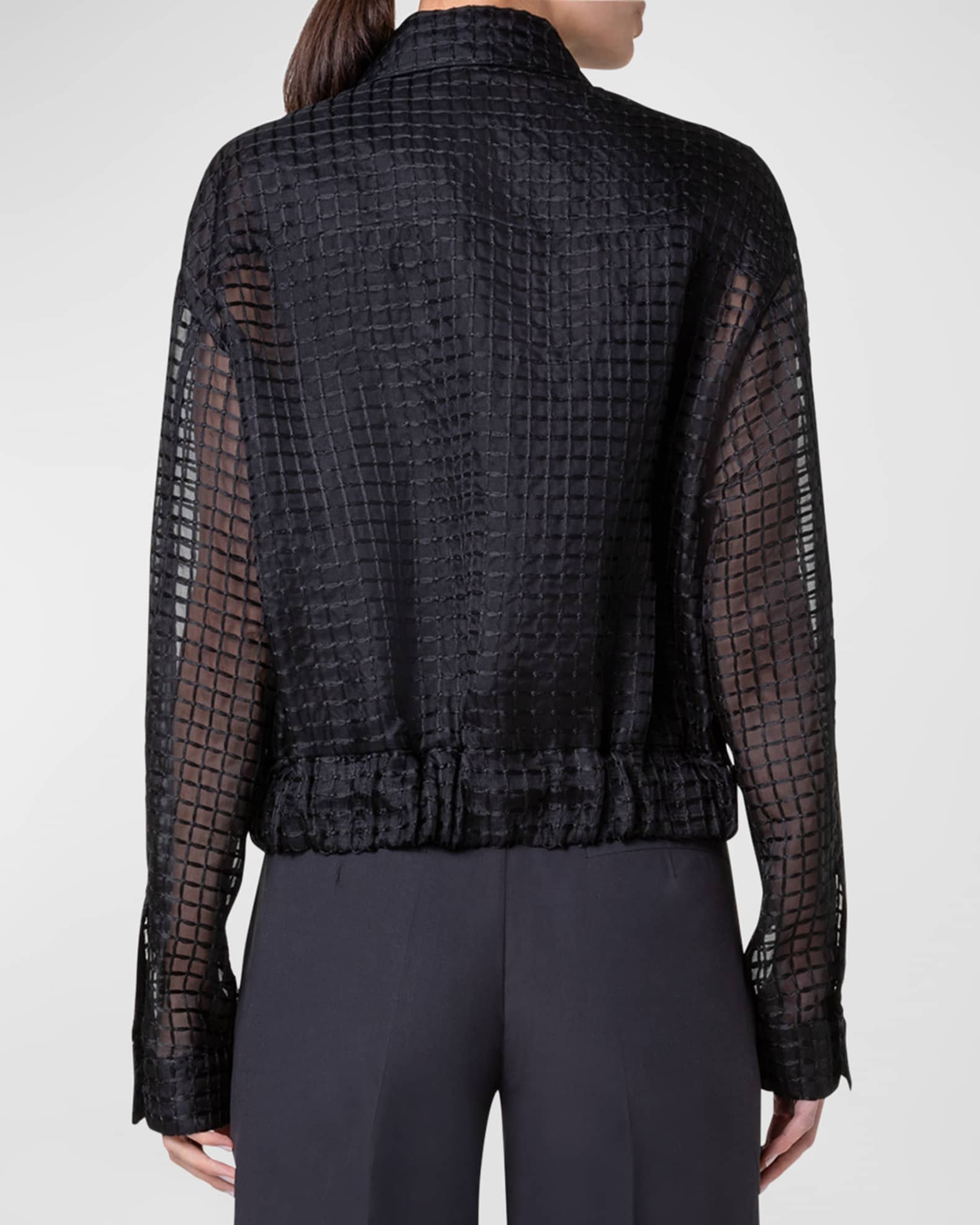 Akris Wanda Organza Short Jacket with Window Plaid Embroidery | Neiman ...