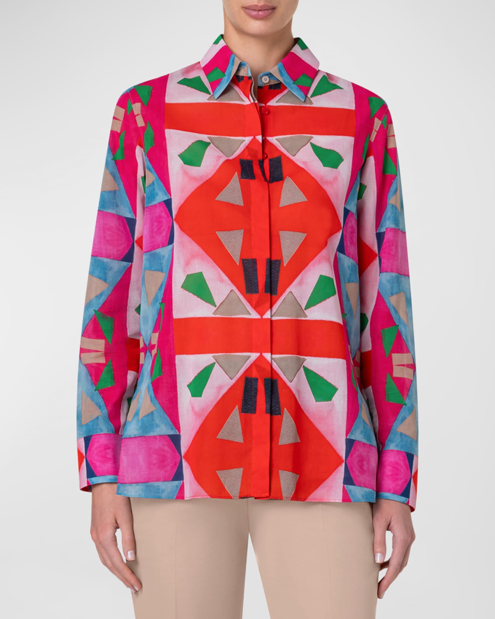 Akris Spectra Print Cotton Voile Tunic Blouse | Neiman Marcus