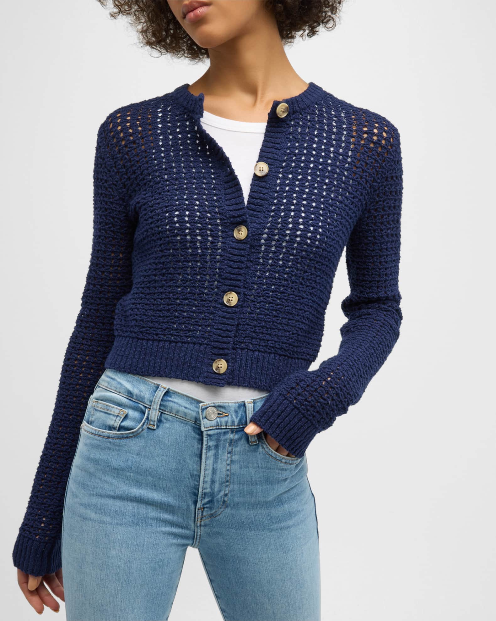 FRAME Cropped Tape-Yarn Cardigan | Neiman Marcus