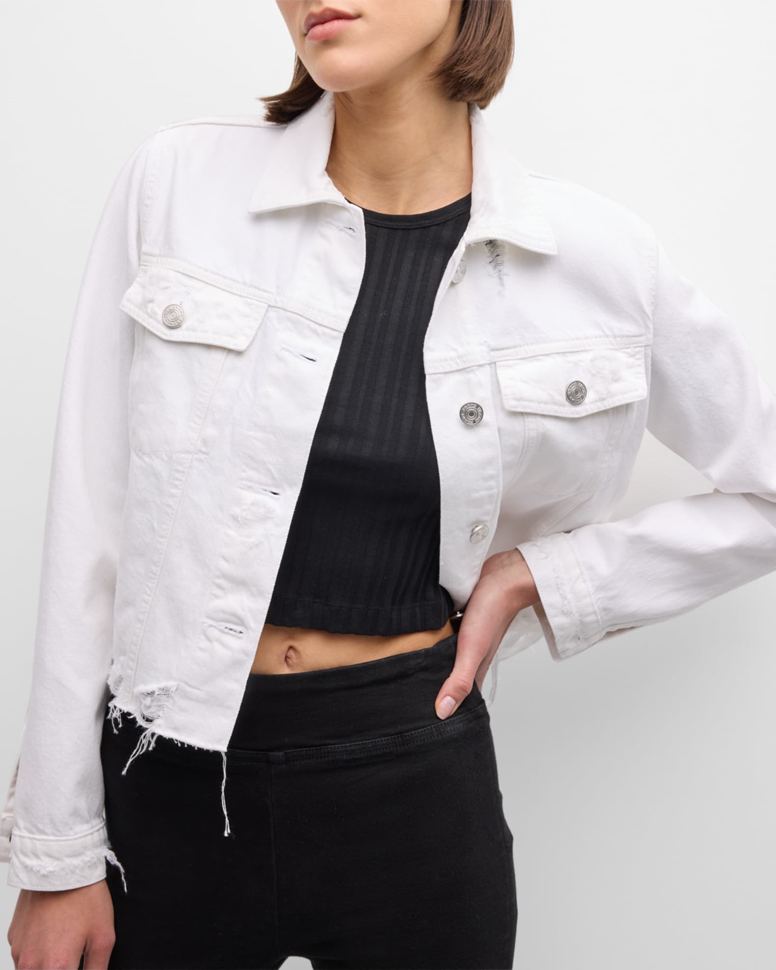 FRAME Le Vintage Distressed Denim Jacket | Neiman Marcus