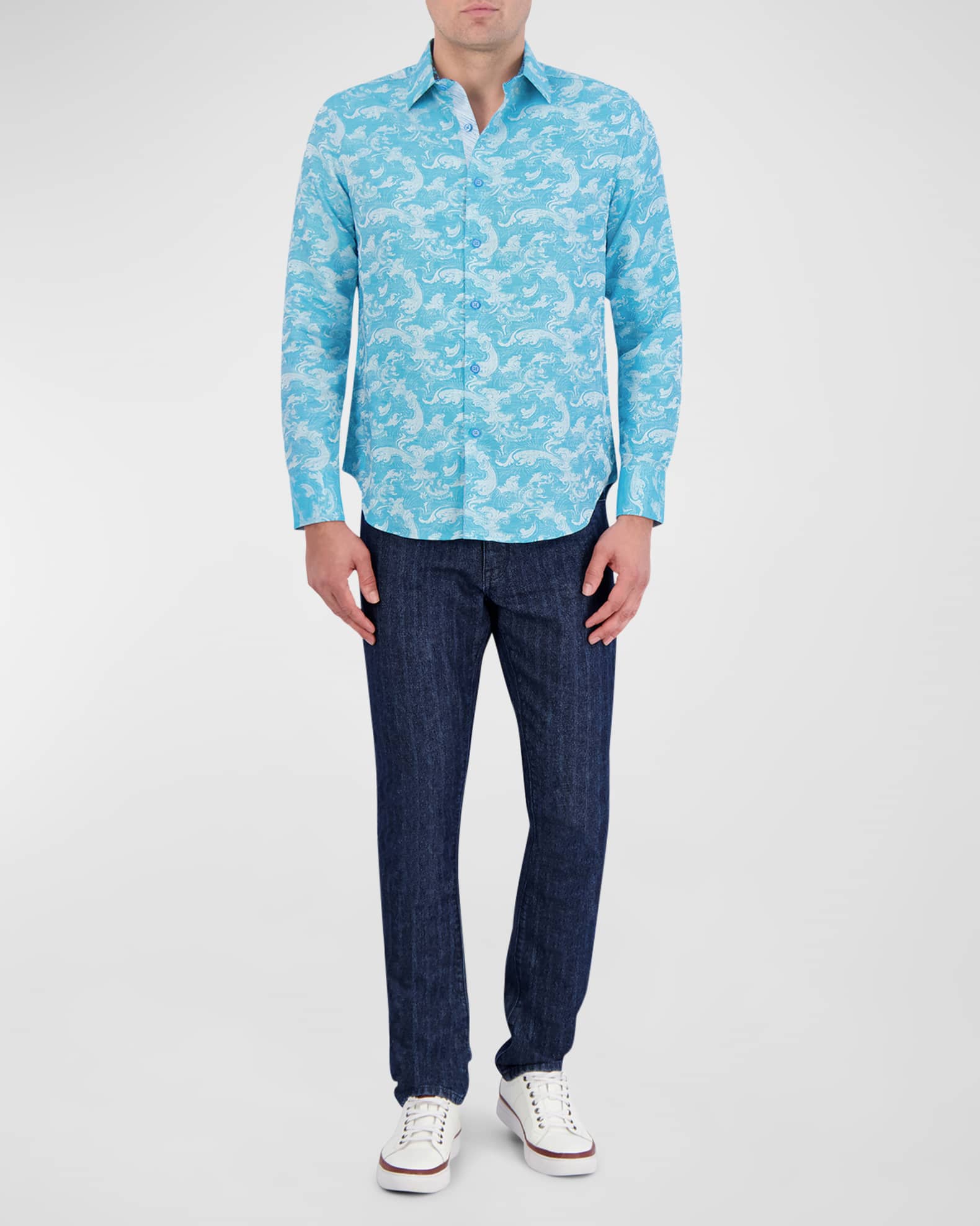 Robert Graham Men's Poseidon Linen-Cotton Sport Shirt | Neiman Marcus