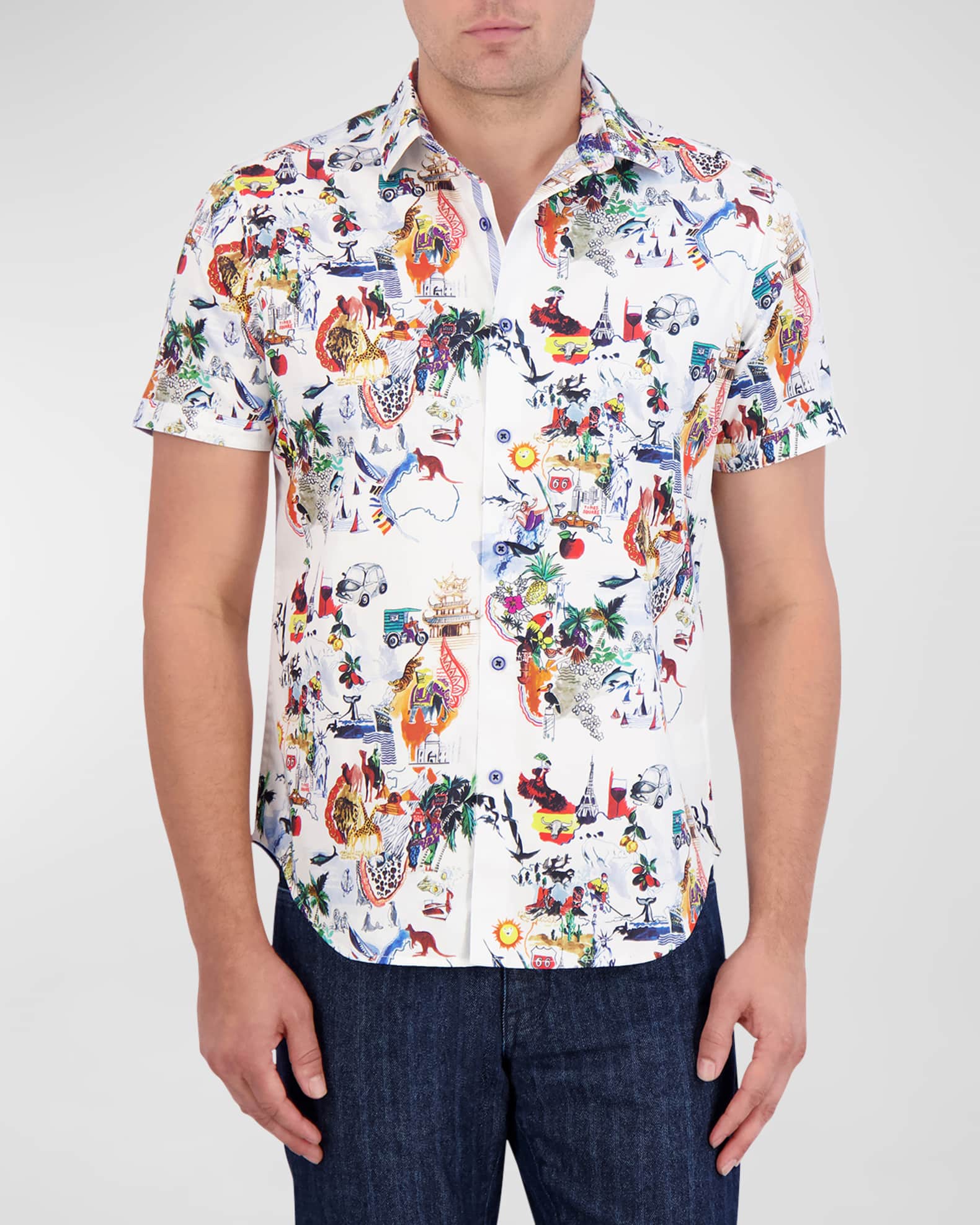 Robert Graham Men's Trippin Cotton-Stretch Short-Sleeve Shirt | Neiman ...