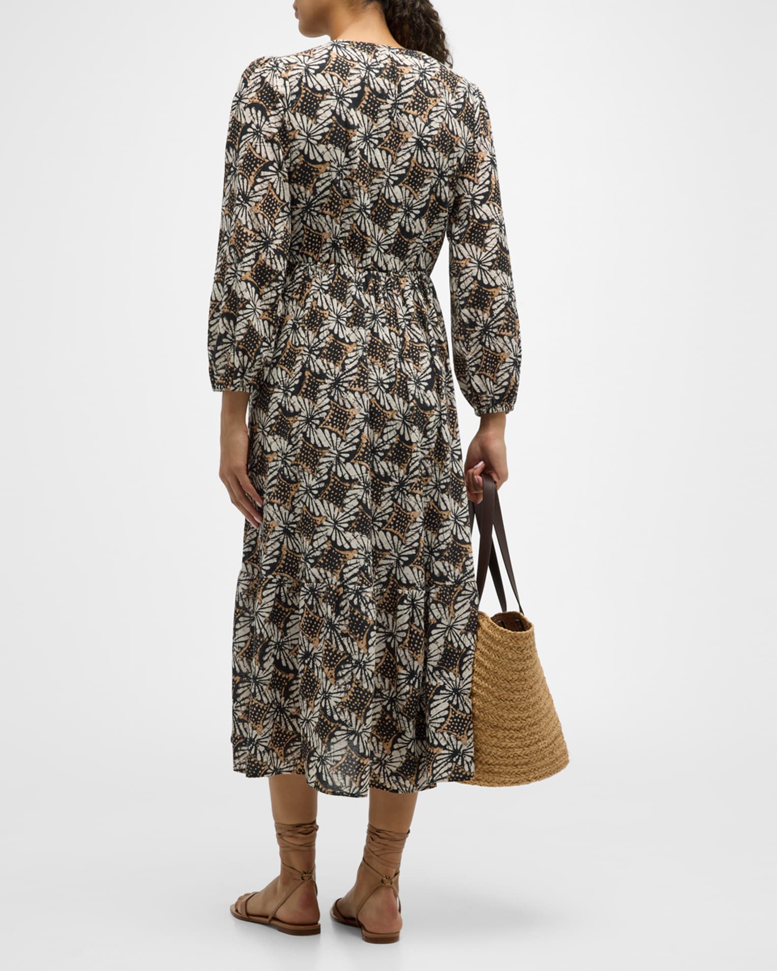 Xirena Ella Abstract-Print Cotton Empire Midi Dress | Neiman Marcus