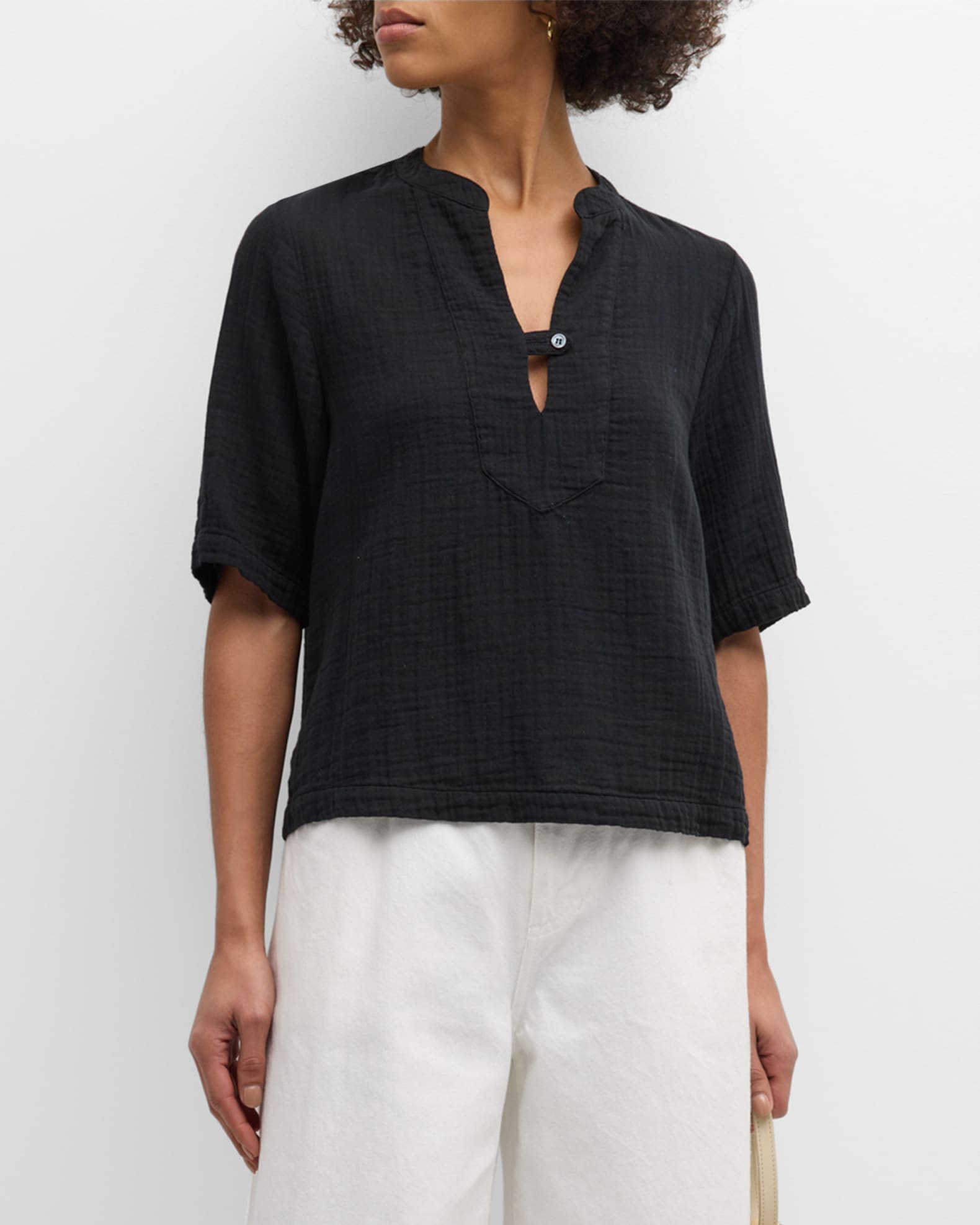 Xirena Ports Elbow-Sleeve Cotton Gauze Top | Neiman Marcus