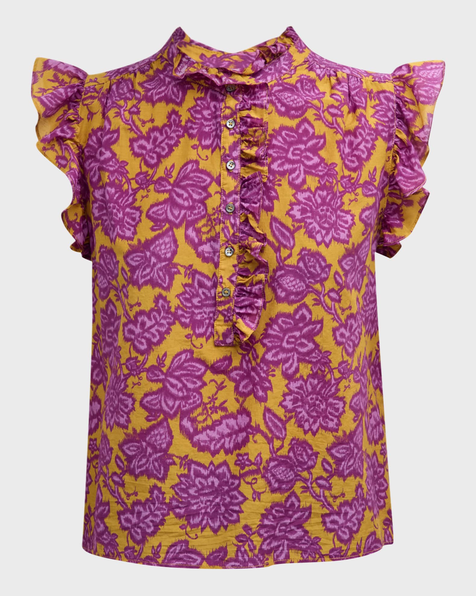 Xirena Brenna Floral-Print Ruffle Button-Down Top | Neiman Marcus